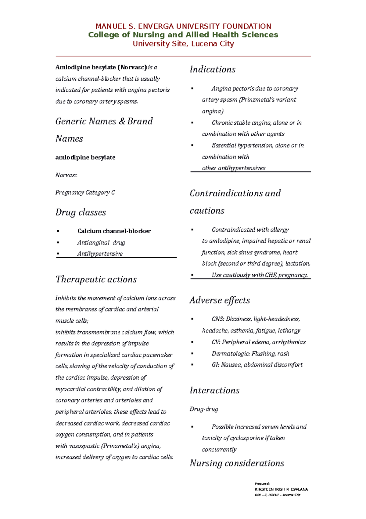 Amlodipine besylate - DRUG Study - MANUEL S. ENVERGA UNIVERSITY ...