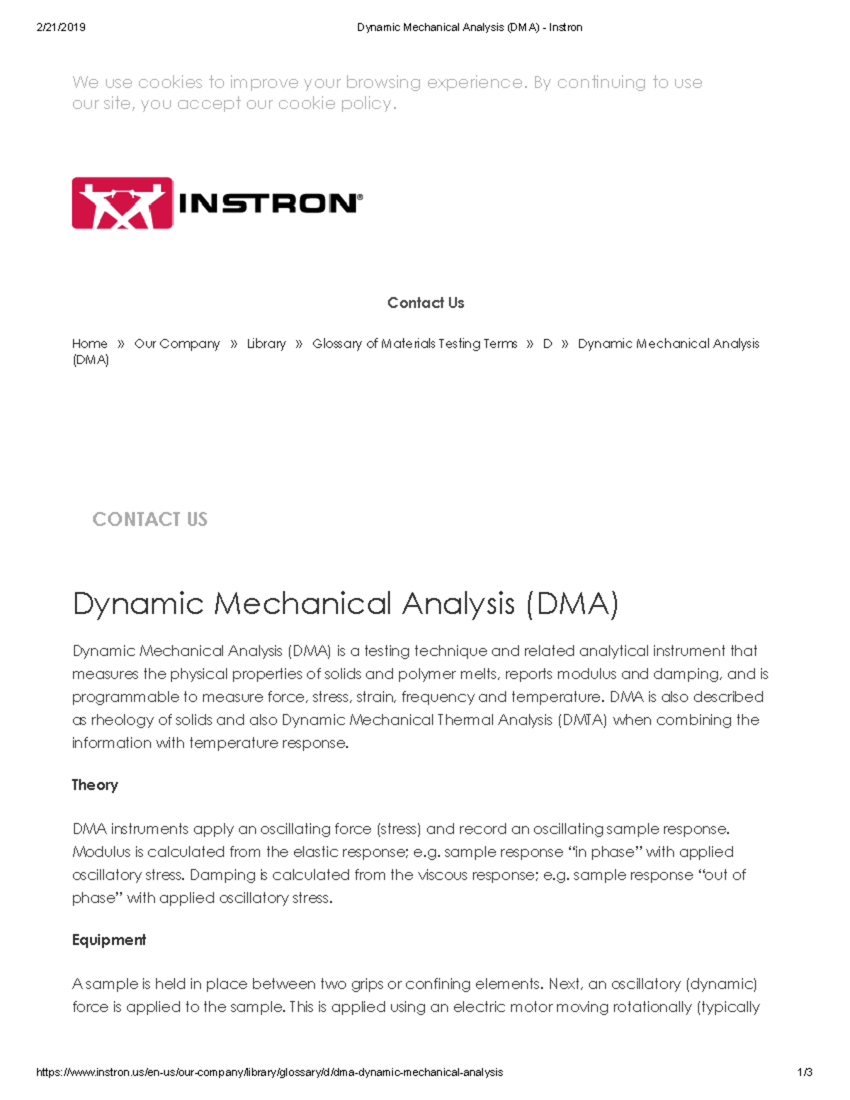 Dynamic Mechanical Analysis (DMA) - Instron - 2/21/2019 Dynamic ...
