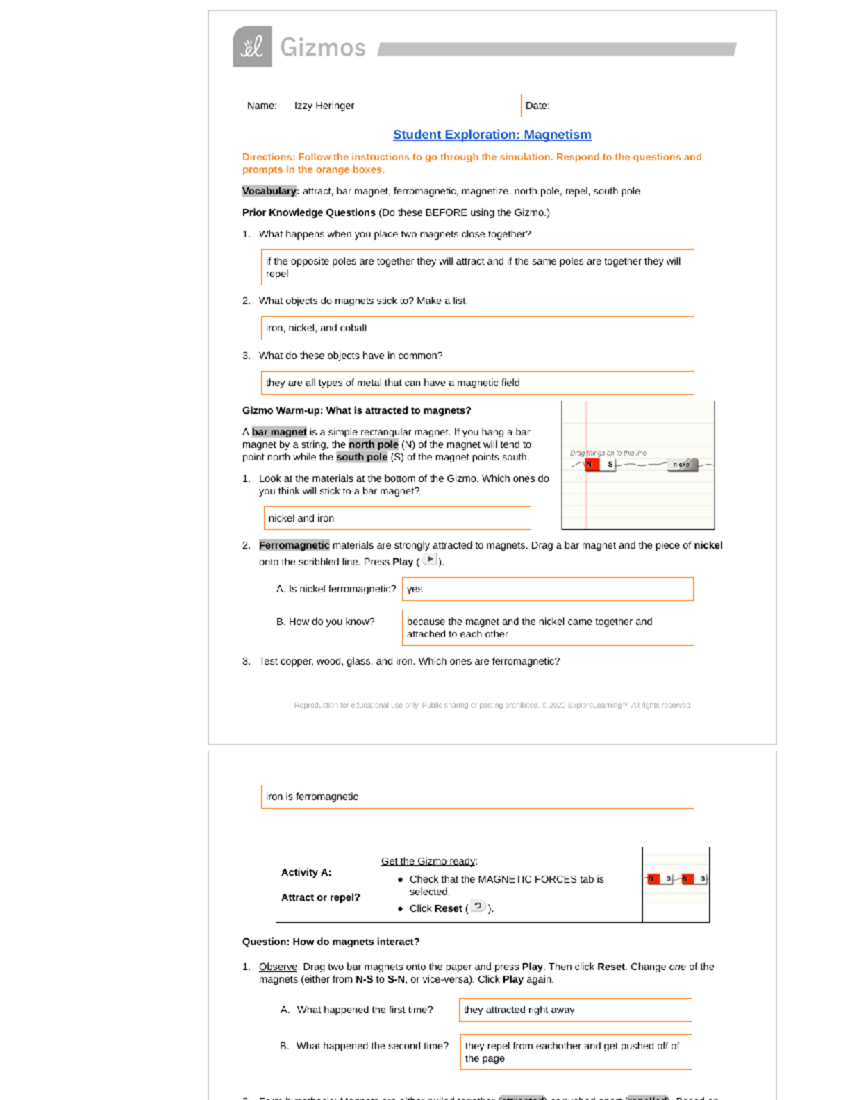 Copy of 5c. IS3T1Explore 2 Gizmo Magnetism Student Exploration - Google ...