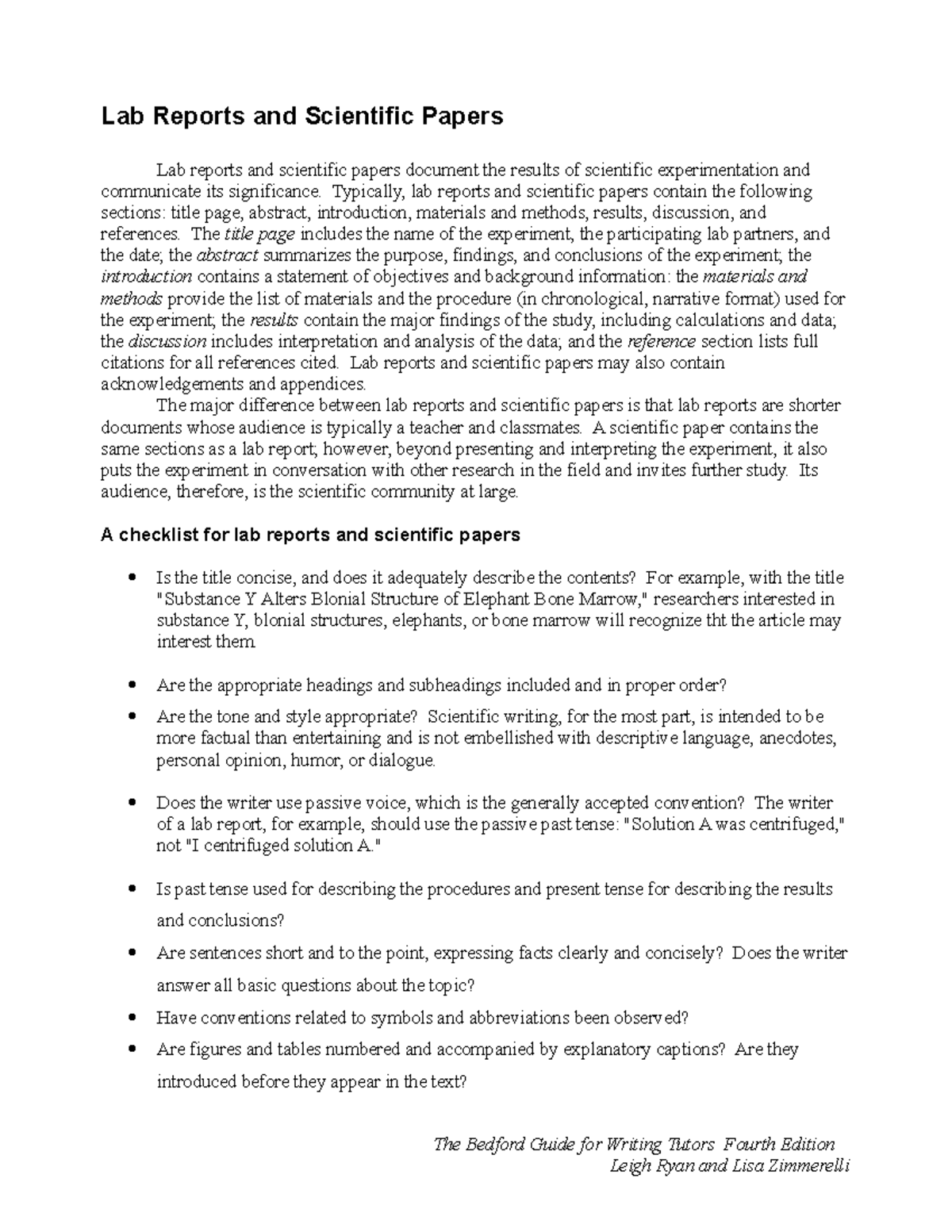 Lab Reports and Scientific Papers - Typically, lab reports and ...