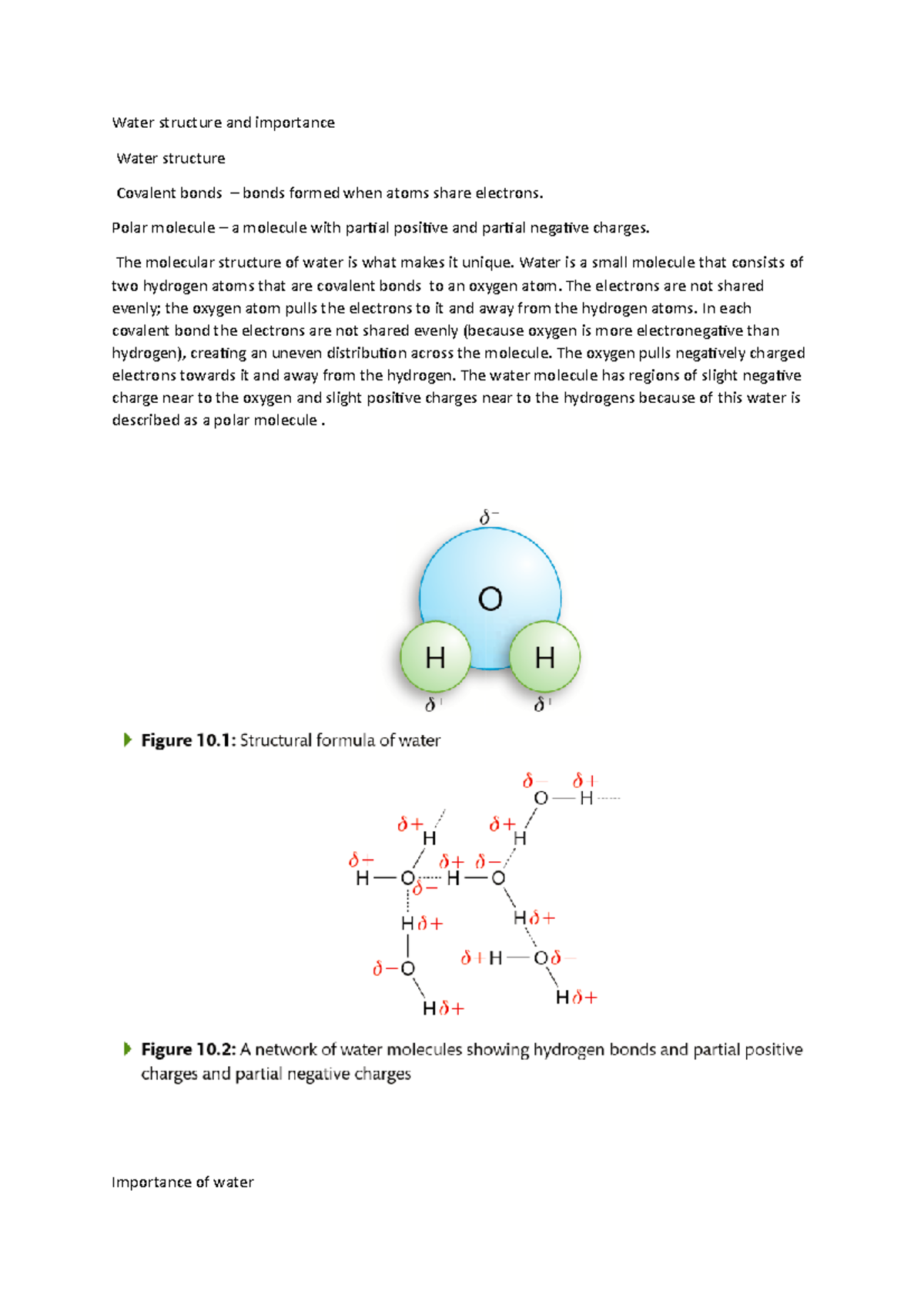 Biological molecules notes unit 10 - Water structure and importance ...