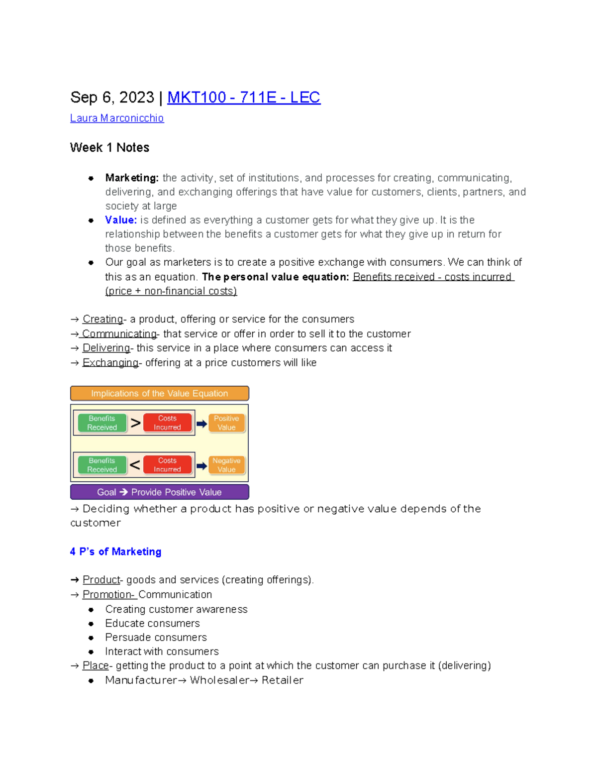 Week 1 Lecture Notes - Sep 6, 2023 | MKT100 - 711E - LEC Laura ...