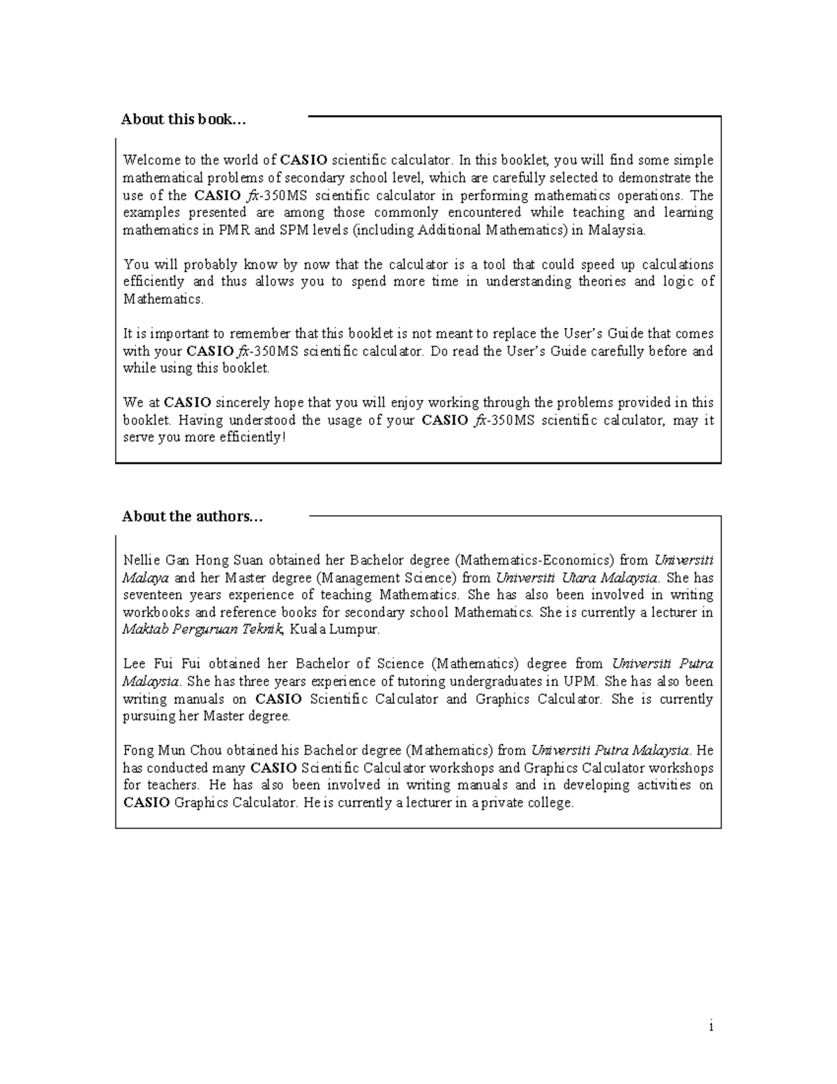 Fx350 (Calculator Manual) - i Welcome to the world of CASIO scientific ...