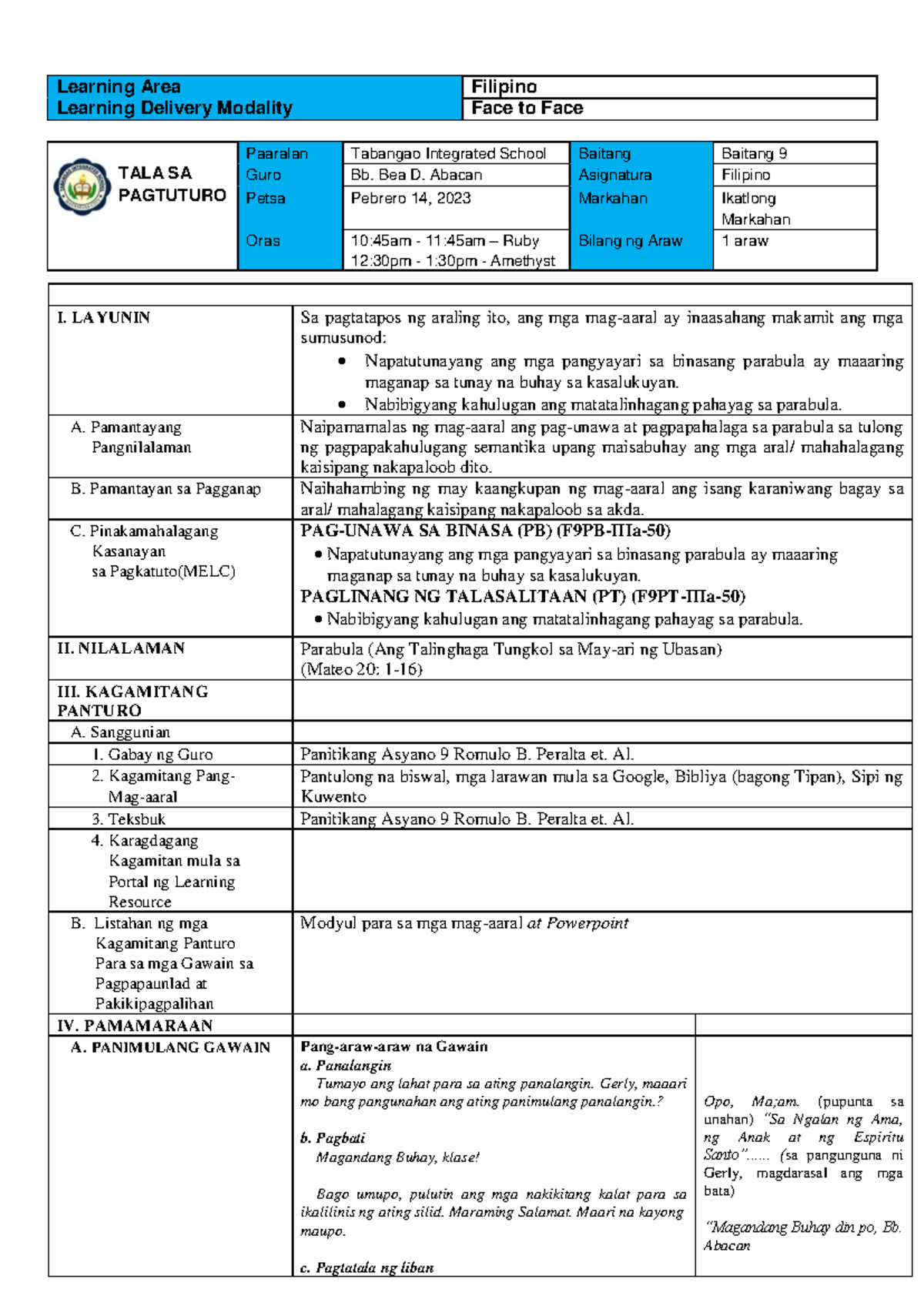 Ikalawang-Araw - n/a - Learning Area Filipino Learning Delivery ...