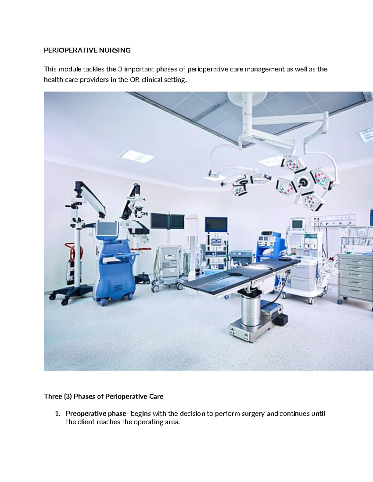 Peri, ka,cal - Science - PERIOPERATIVE NURSING This module tackles the ...