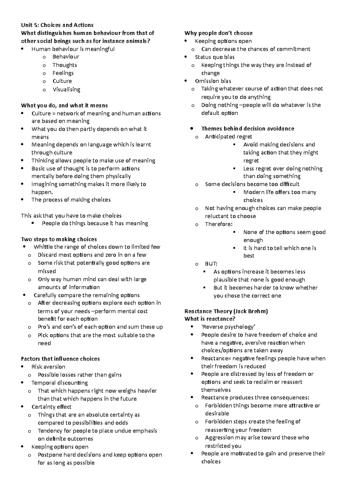 Unit 5 choices and actions - Unit 5: Choices and Actions What ...