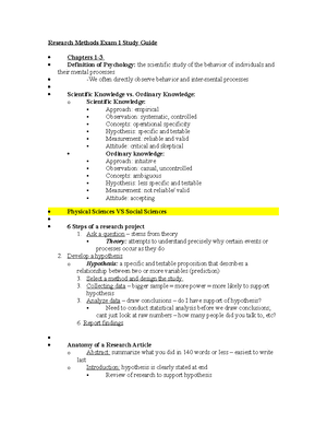 Research Methods Exam 1 - Research Methods in Psychology Exam 1 Chapter ...
