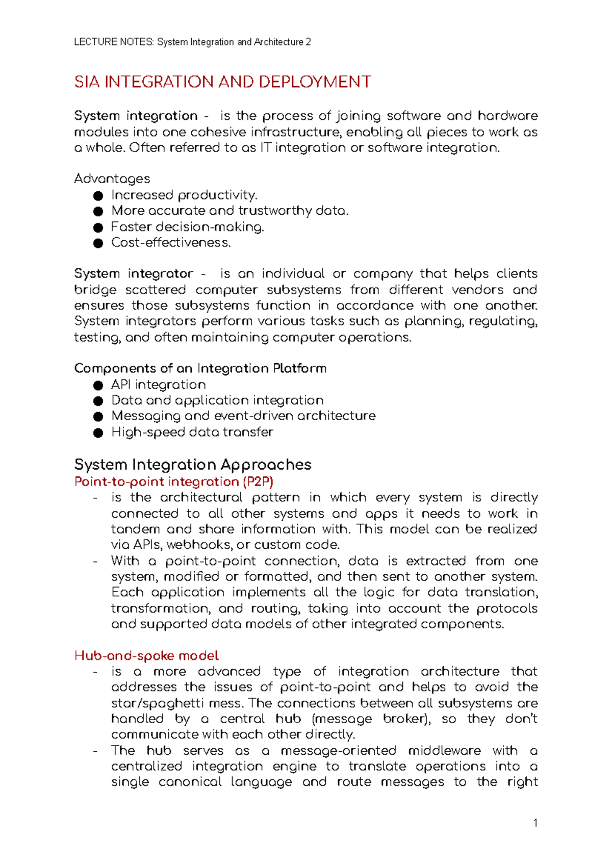 Sia Integration And Deployment Week14 Sia102 Lecture Notes Lecture Notes System Integration