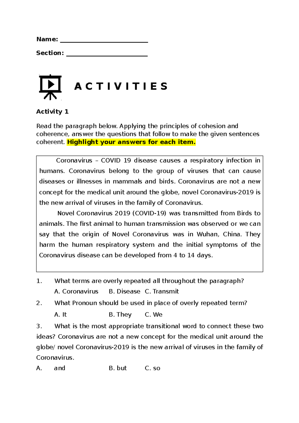 Module 11 - Activites 1-3 - Name: _____________________________ Section