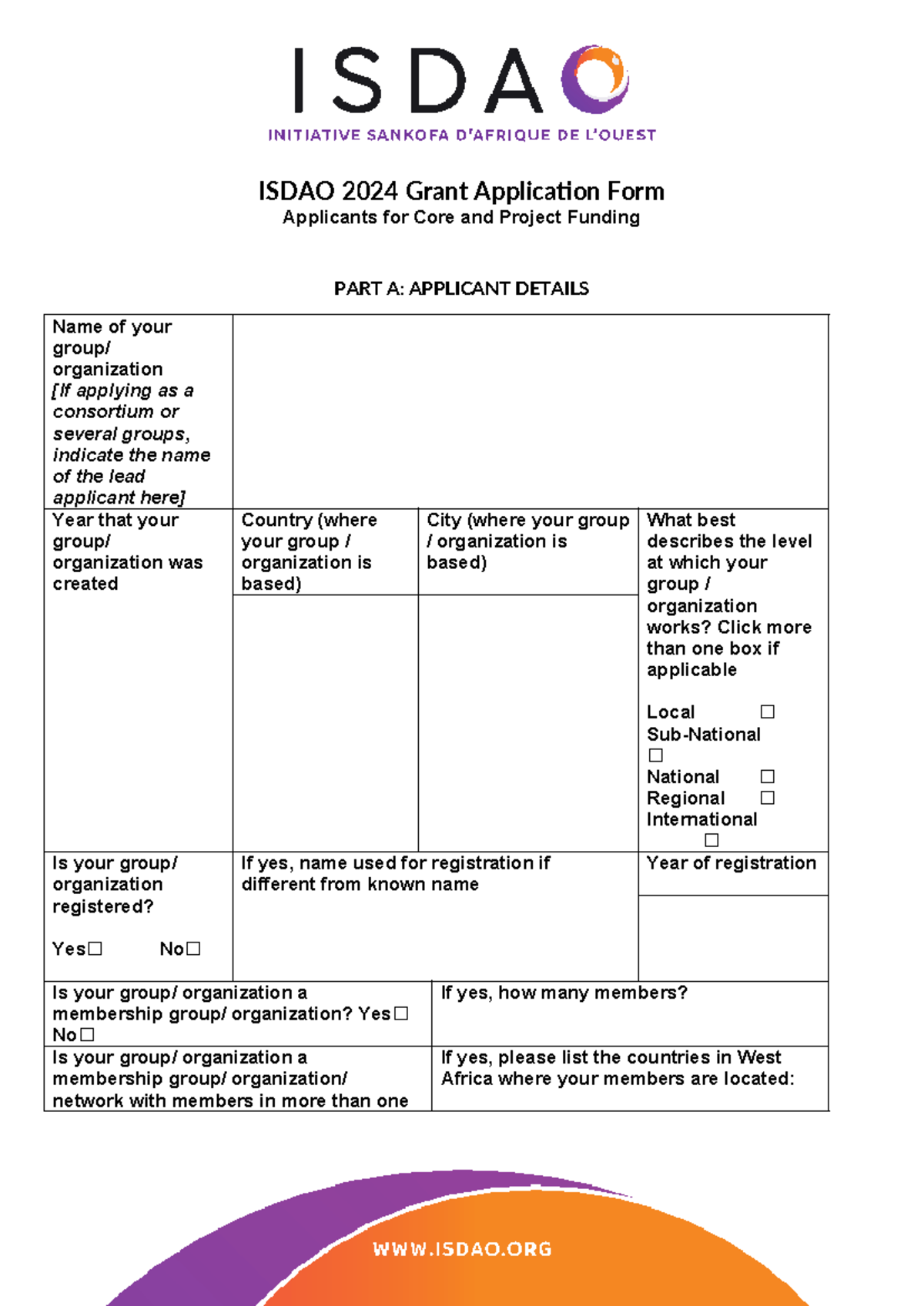 Proposal Form 2024 Core and Project Funding - ISDAO 202 4 Grant ...