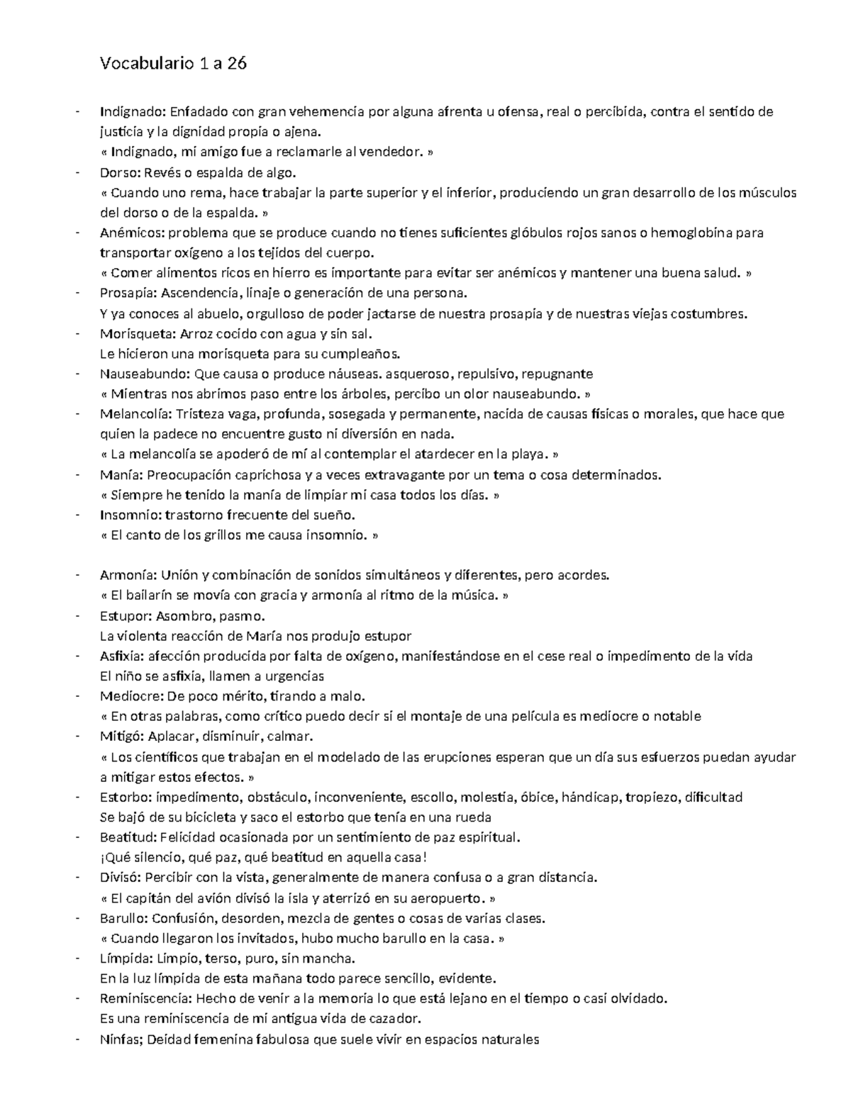 Vocabulario 1 a 26 - Vocabulario 1 a 26 - Indignado: Enfadado con gran ...