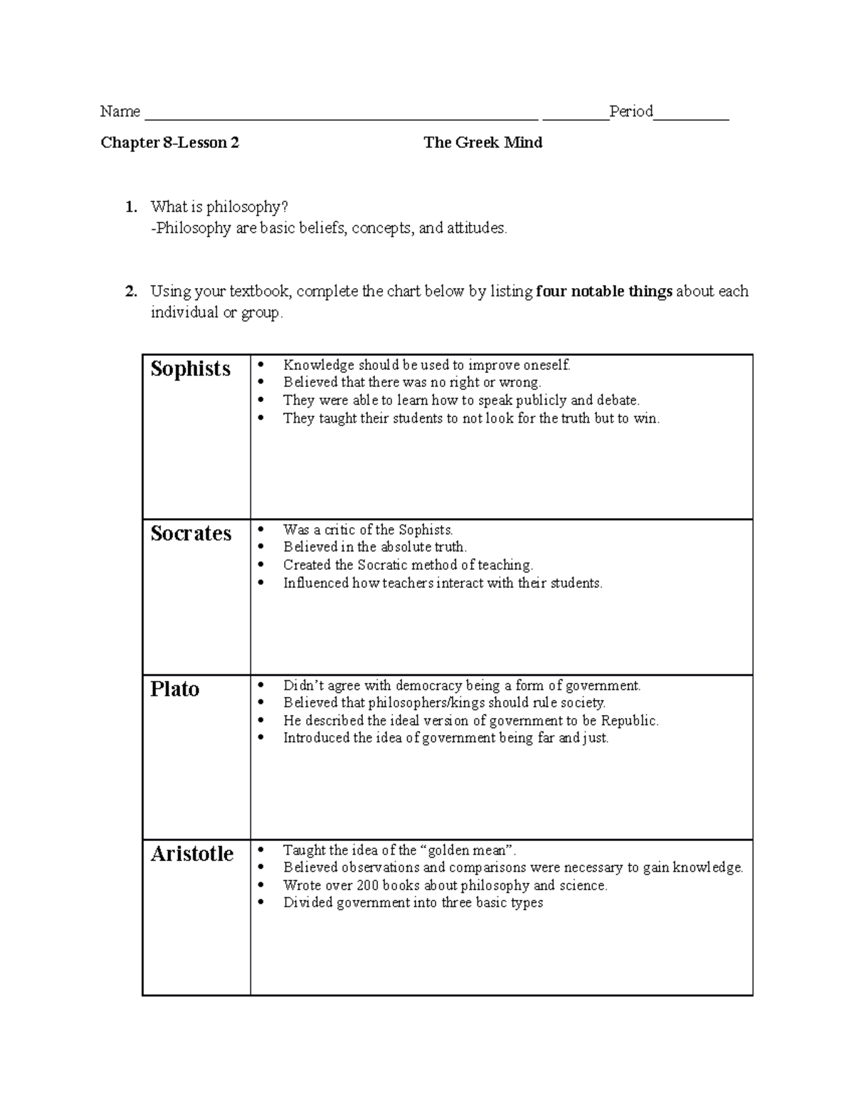 8 WH The Greek Civilization Guided Reading rev - Name - Studocu