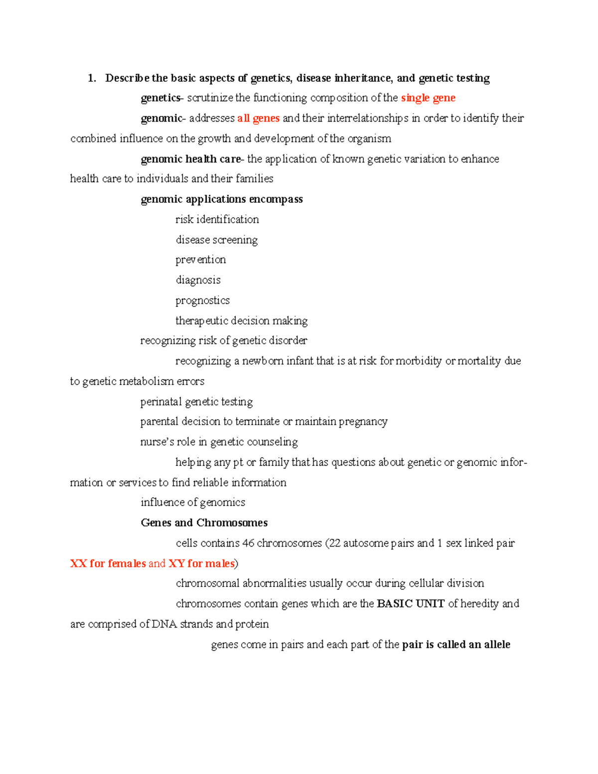 Learning module 1 maternity - Describe the basic aspects of genetics ...
