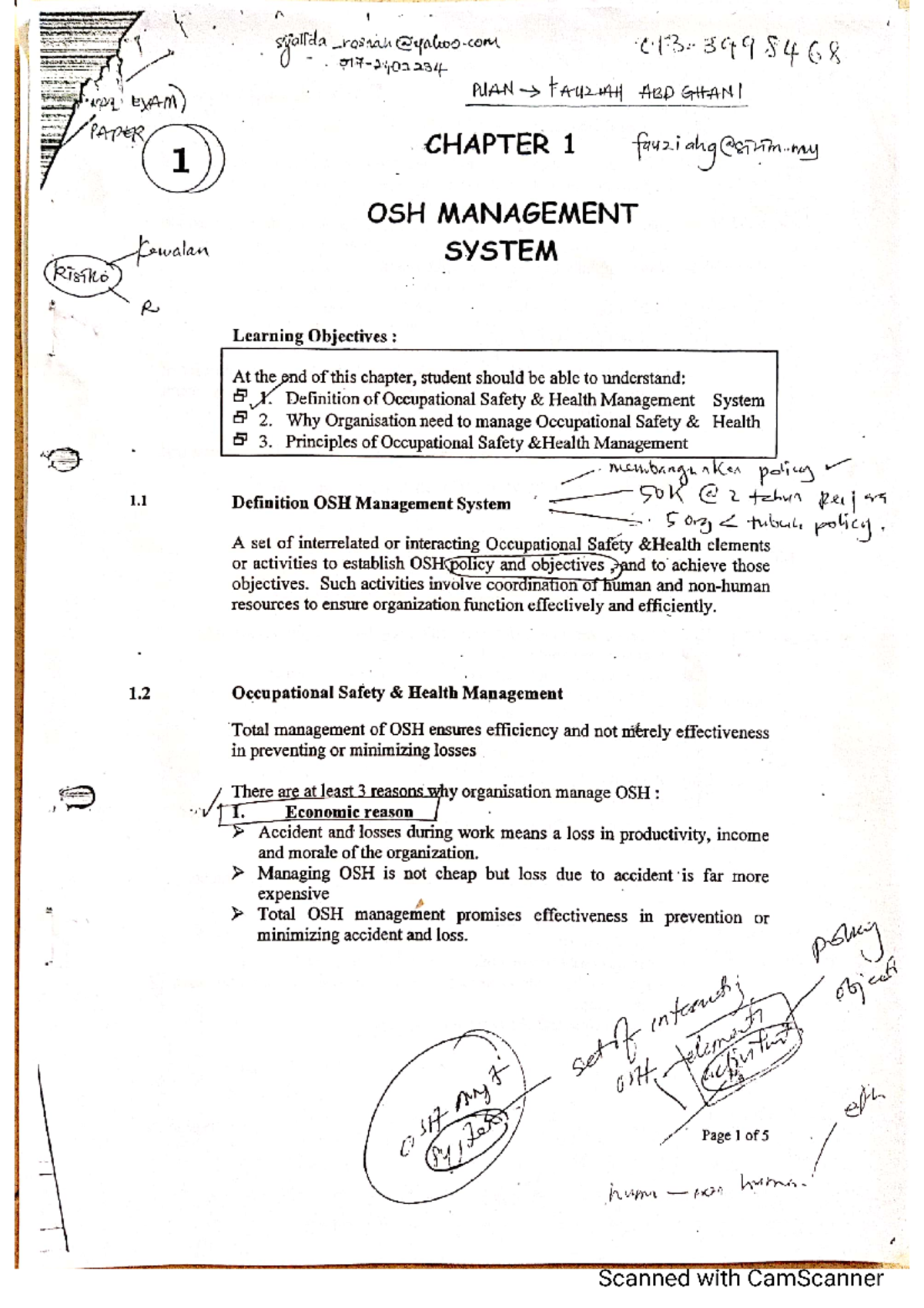 Chapter 1 OSH MGMT System - Science Laboratory Safety - Studocu