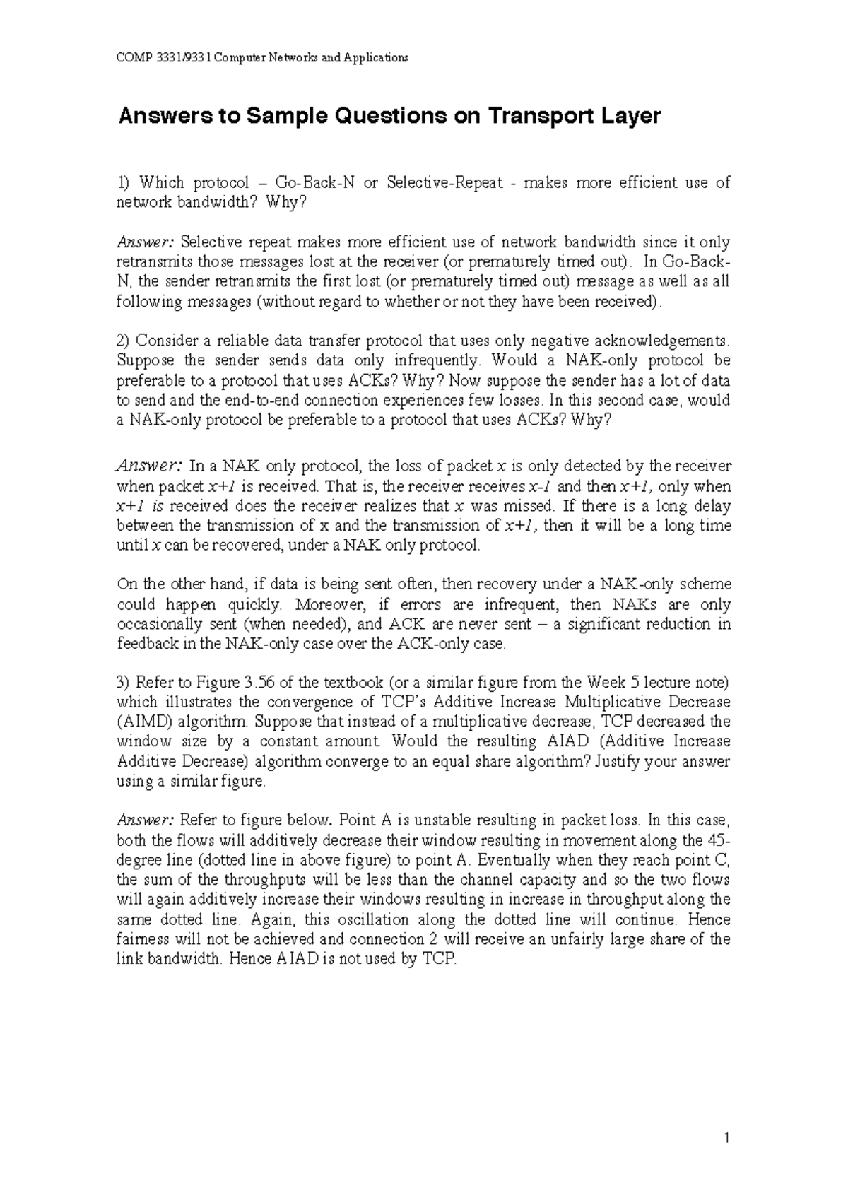 Transport Answers - Computer Network - COMP Computer Networks and ...