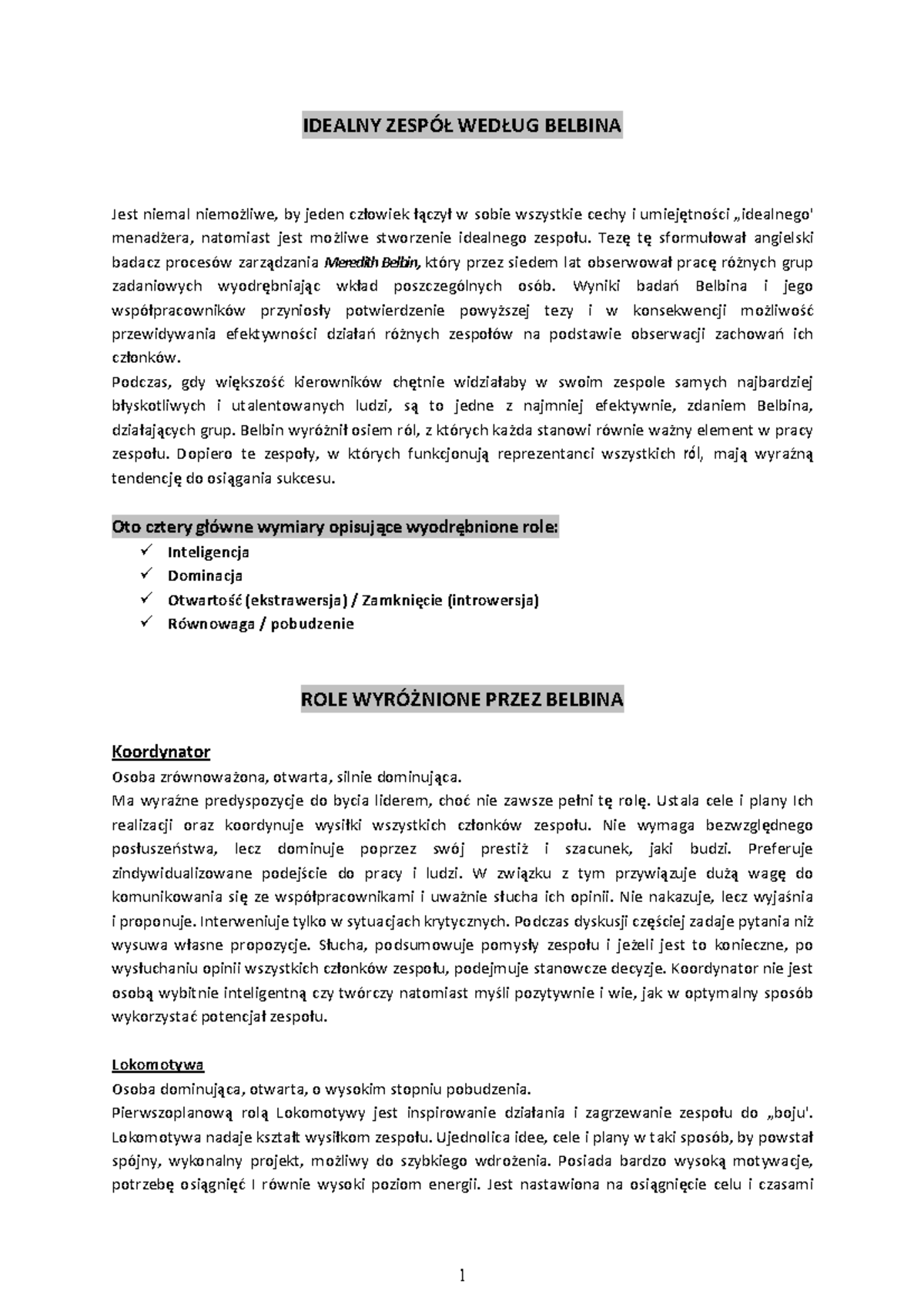 Idealny ZespóŁ WEDŁUG Belbina - IDEALNY ZESPÓŁ WEDŁUG BELBINA Jest ...