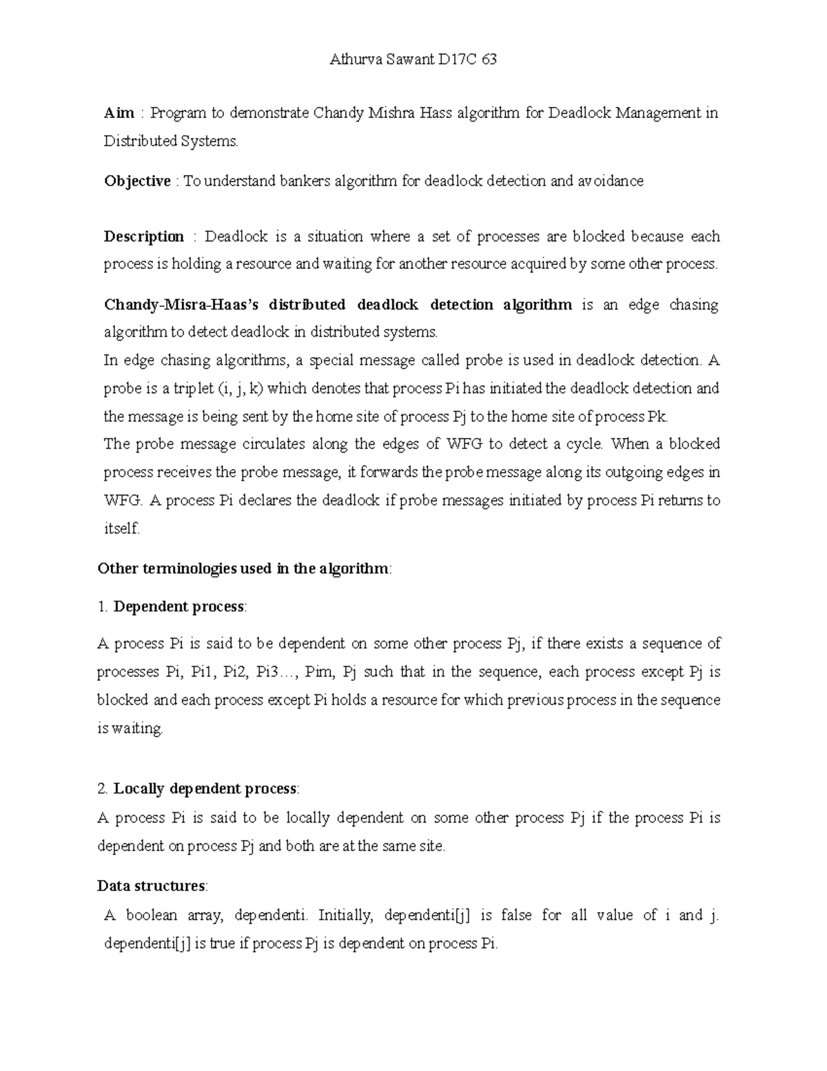 DC LA6 - Lab material - Aim : Program to demonstrate Chandy Mishra Hass algorithm for Deadlock ...