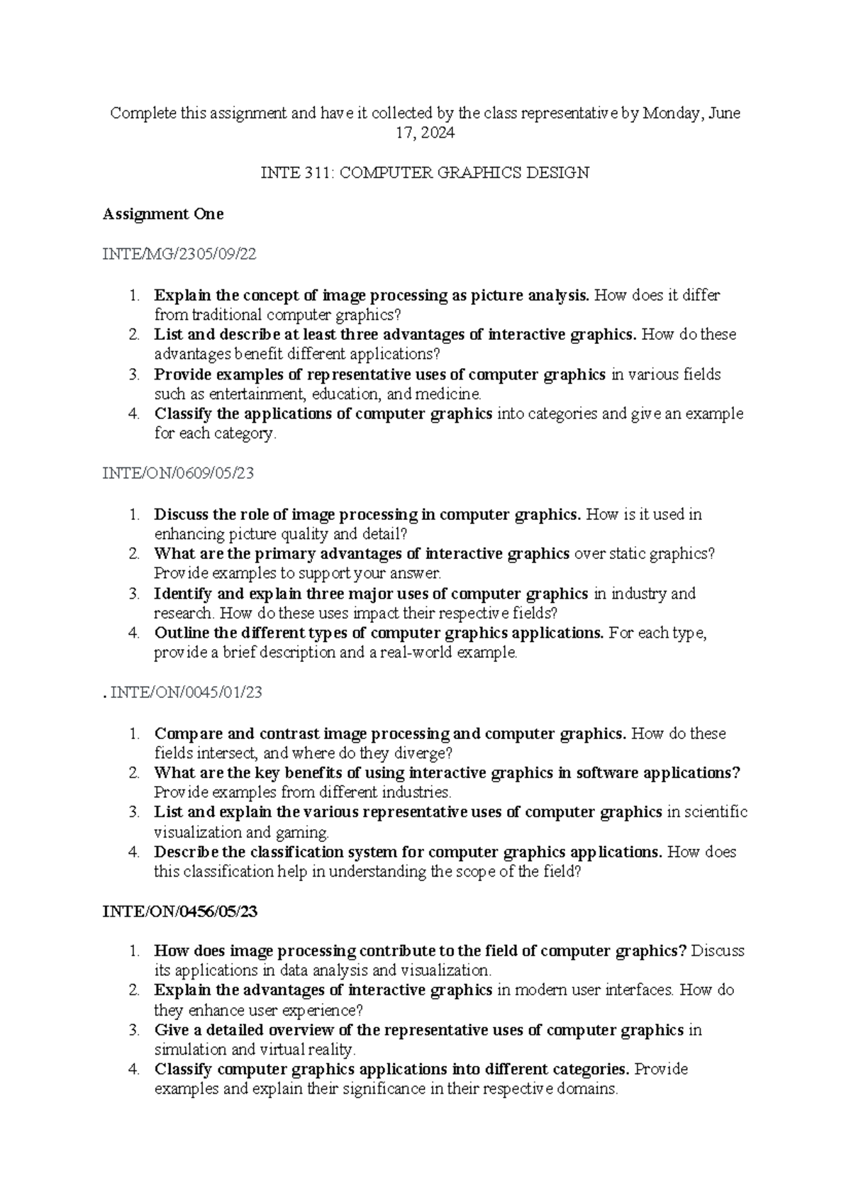 Assignment Graphics - Complete this assignment and have it collected by the class representative ...