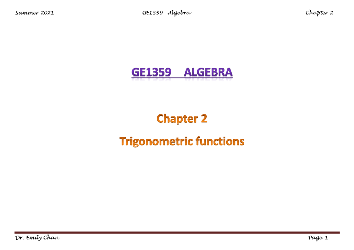 GE1359 Summer 2021 Ch2 - Chapter 2: Trigonometric Functions 1 ...