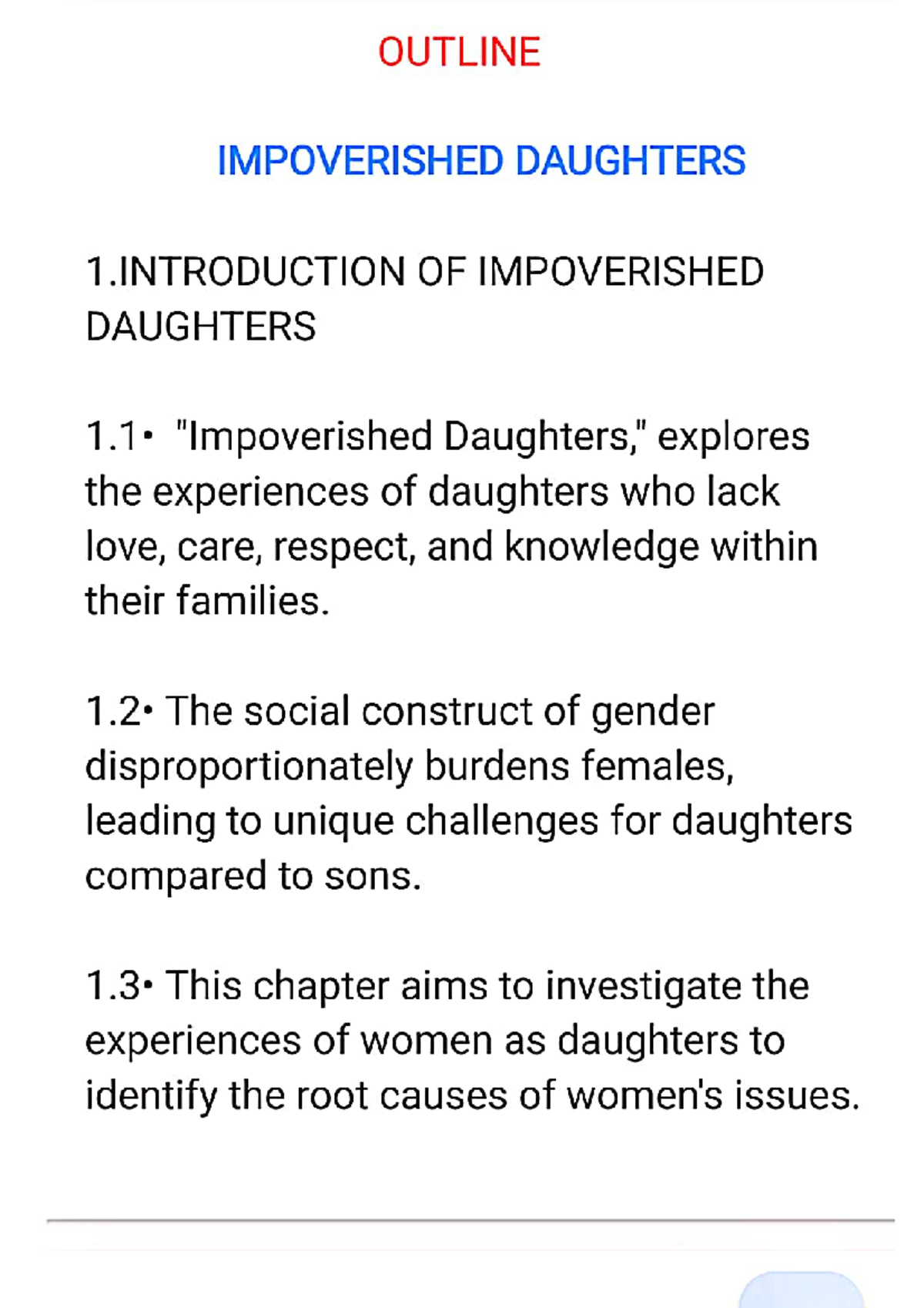 Draft nandu - Practice - OUTLINE IMPOVERISHED DAUGHTERS 1 OF ...