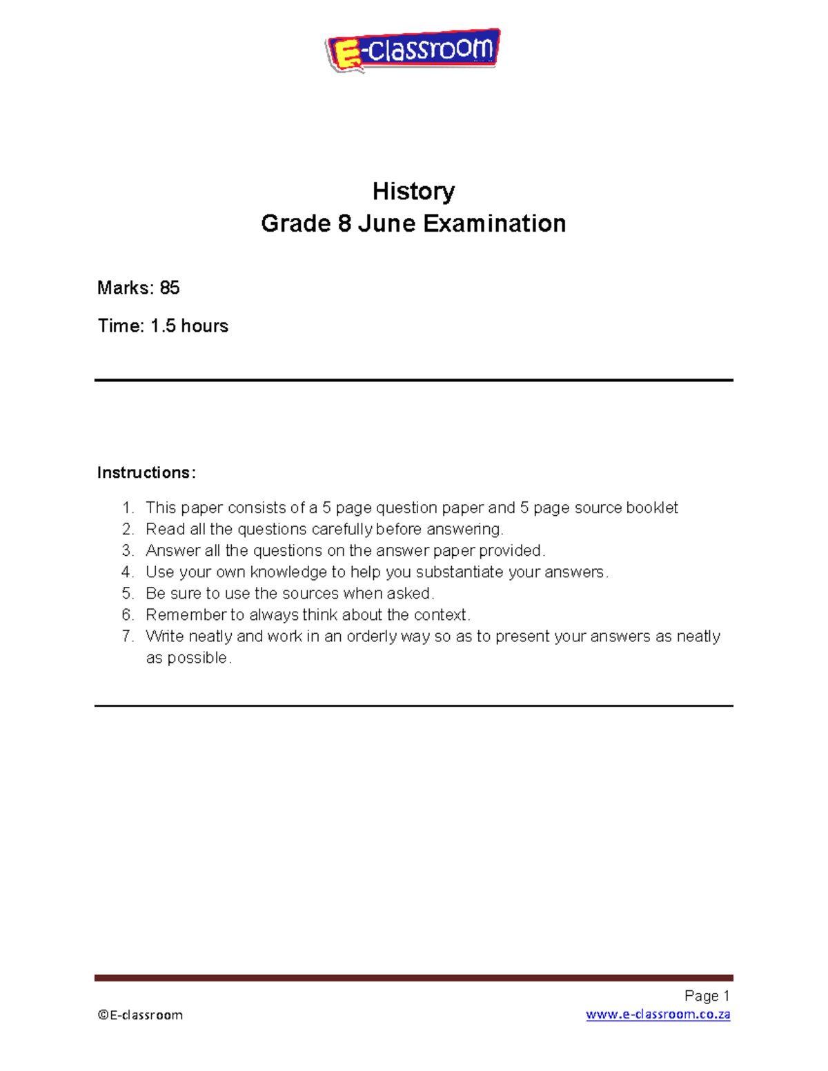 History grade 8 - recap notes - Page 1 History Grade 8 June Examination ...