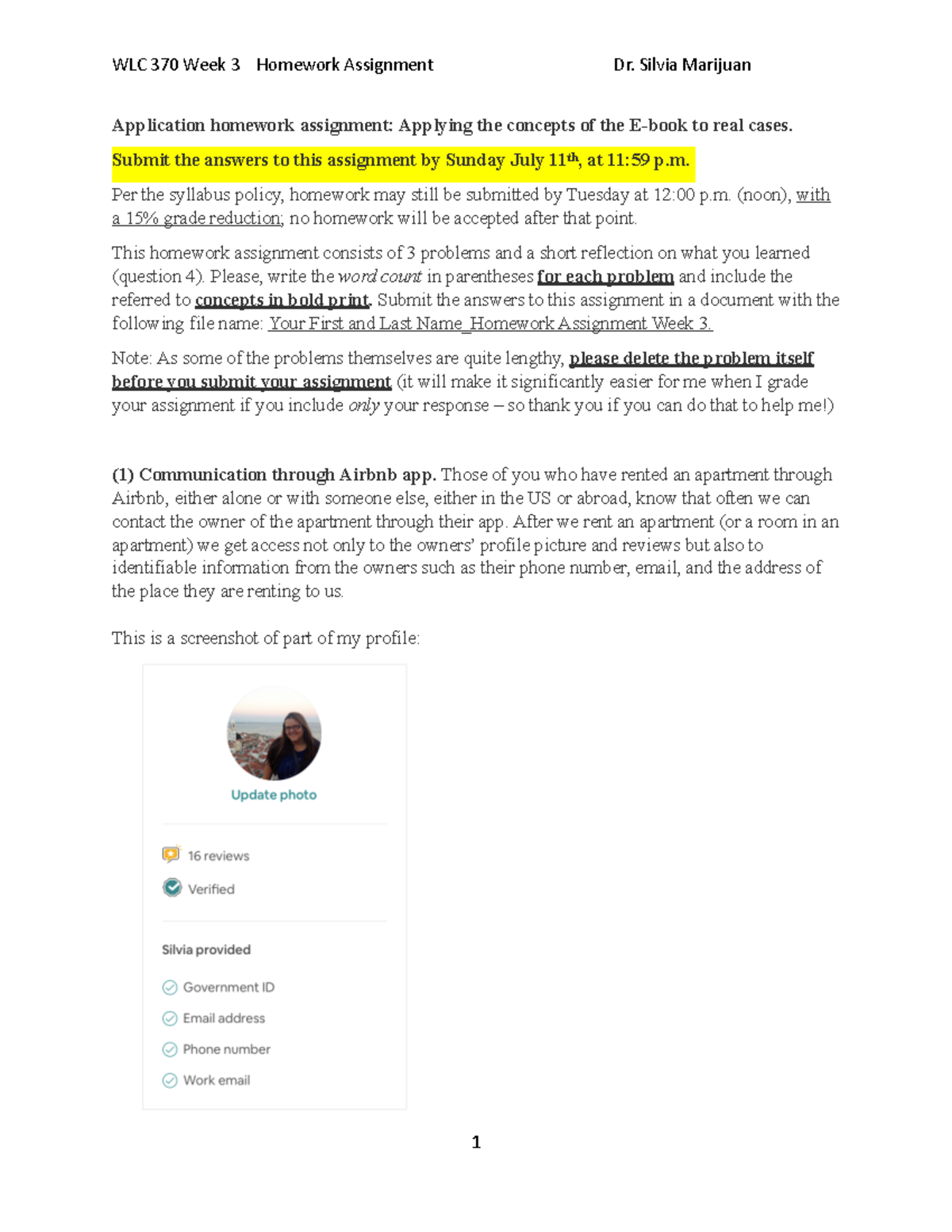 Week 3 Homework WLC370 - Application homework assignment: Applying the concepts of the E-book to ...