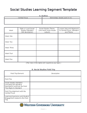 Social Studies Learning Segment Template - Outline Central Focus ...