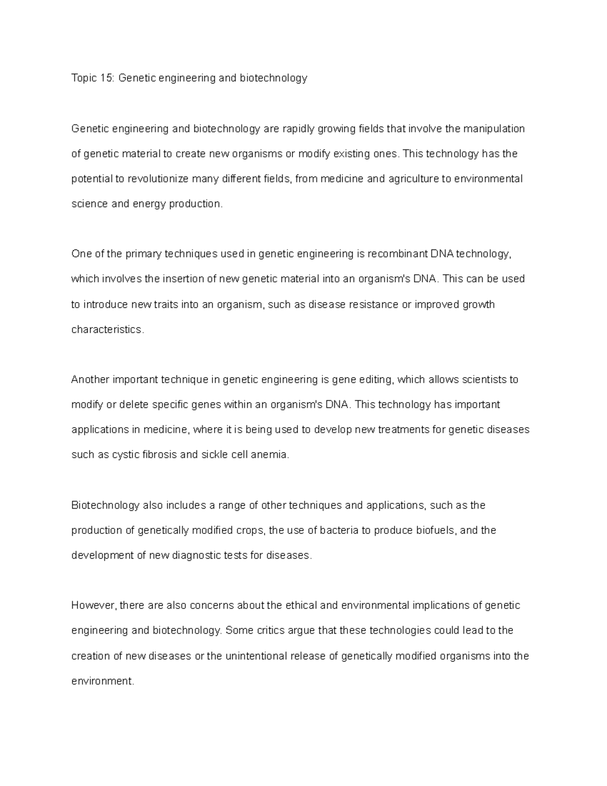 Nobile Lecture 15 - Topic 15: Genetic engineering and biotechnology ...