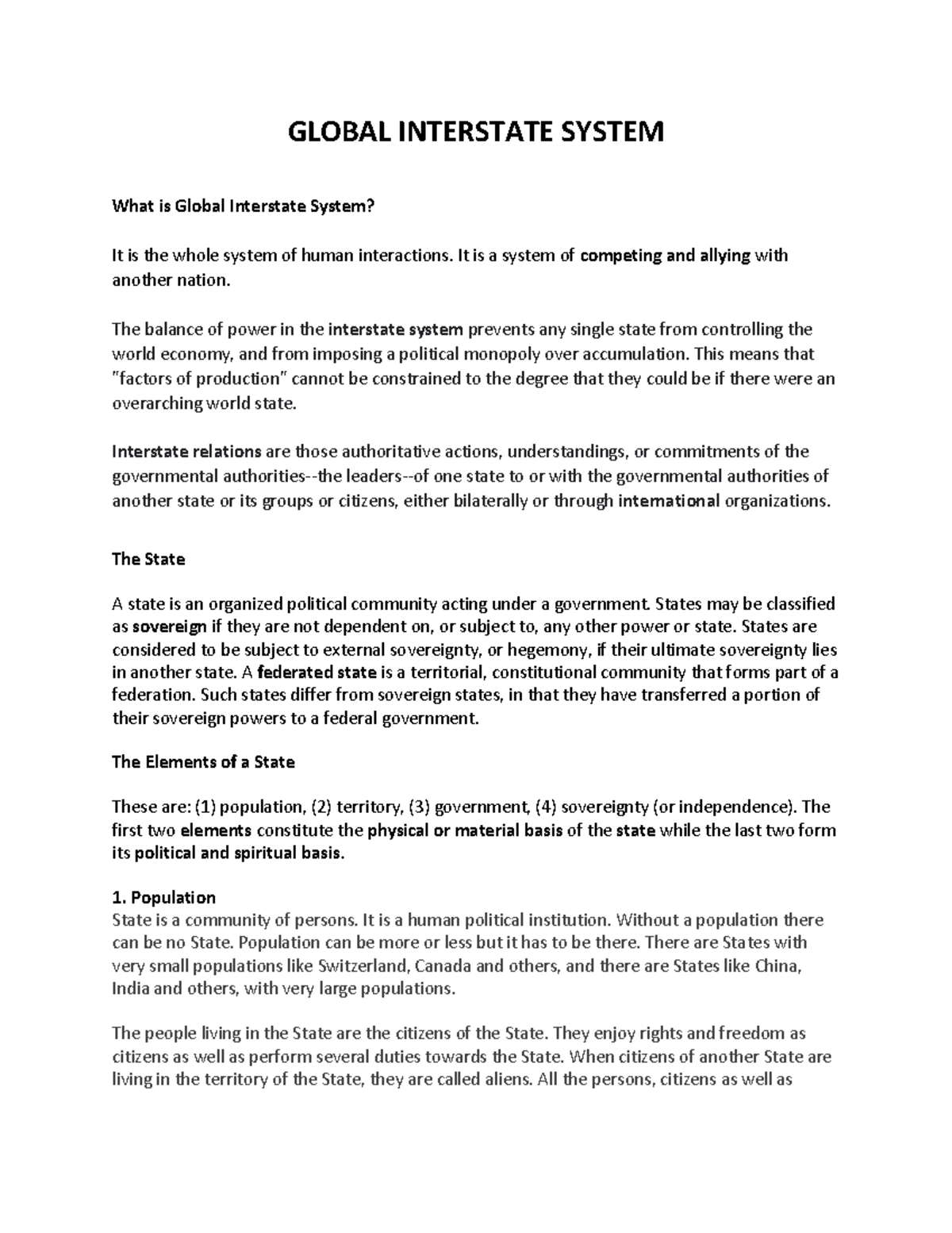 Global Interstate - It is a system of competing and allying with ...