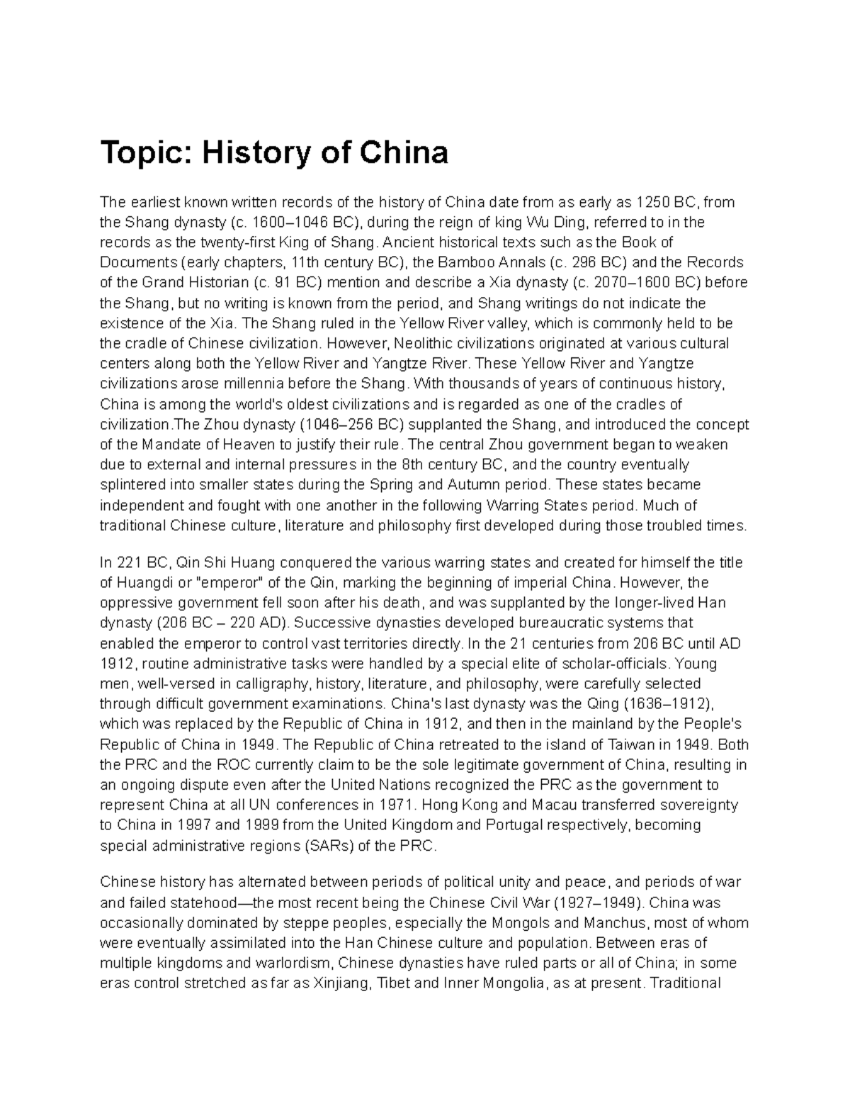 History of China - 1600–1046 BC), during the reign of king Wu Ding ...