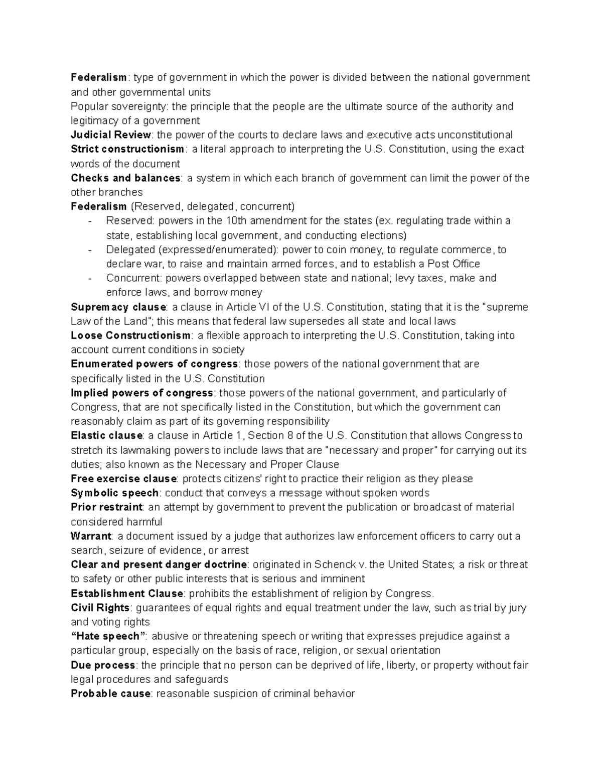 Unit 2 Civics KBAT - unit 2 kbat answers - Federalism: type of ...