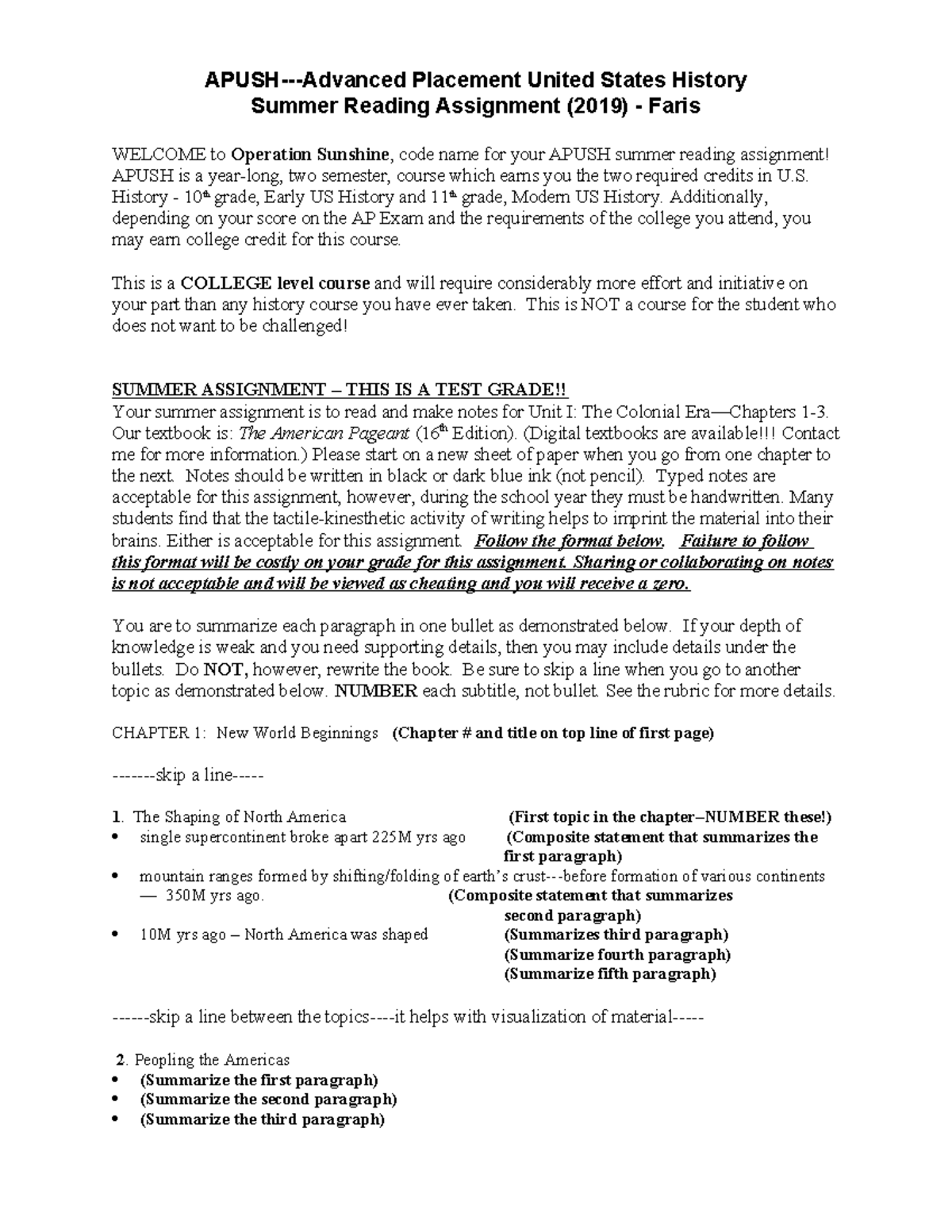 Apush Operation Sunshine 2019 - APUSH-Advanced Placement United States ...