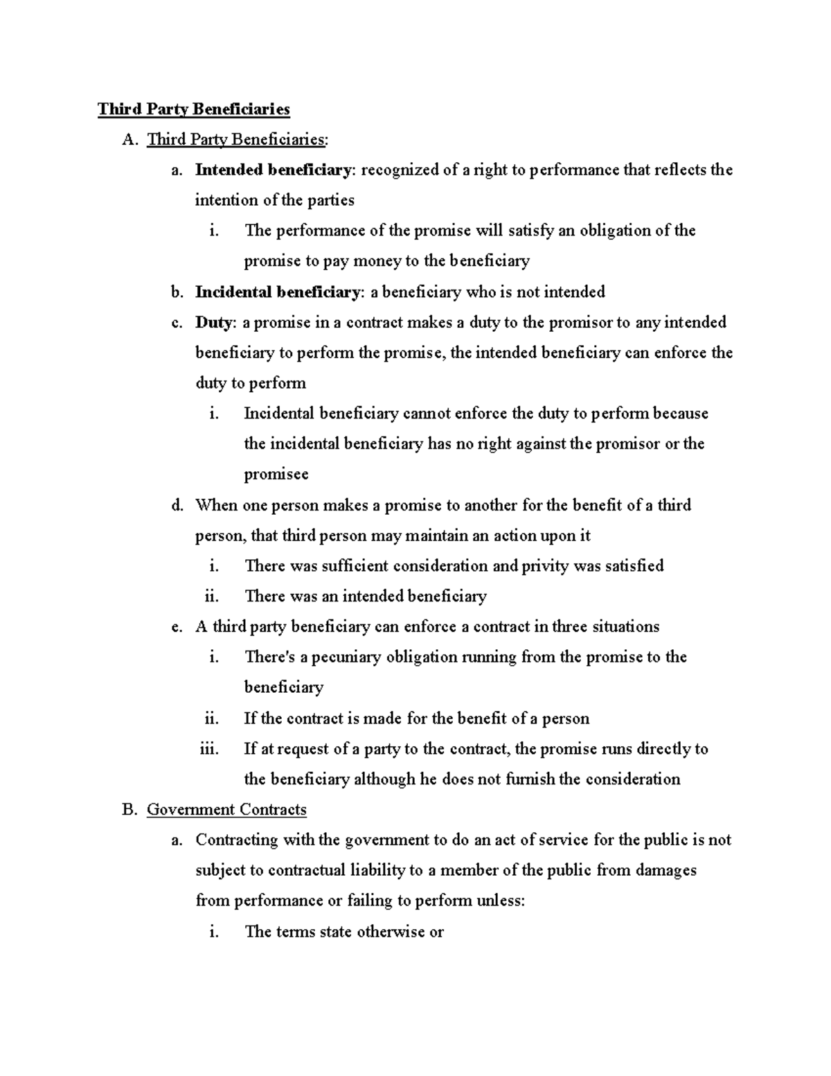 Midterm Outline - Third Party Beneficiaries A. Third Party ...