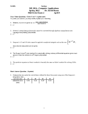 ME2016 Final Exam Fall 05 - ME 2016 Section B Fall Semester 2005 Computing Techniques 3-0- Final ...