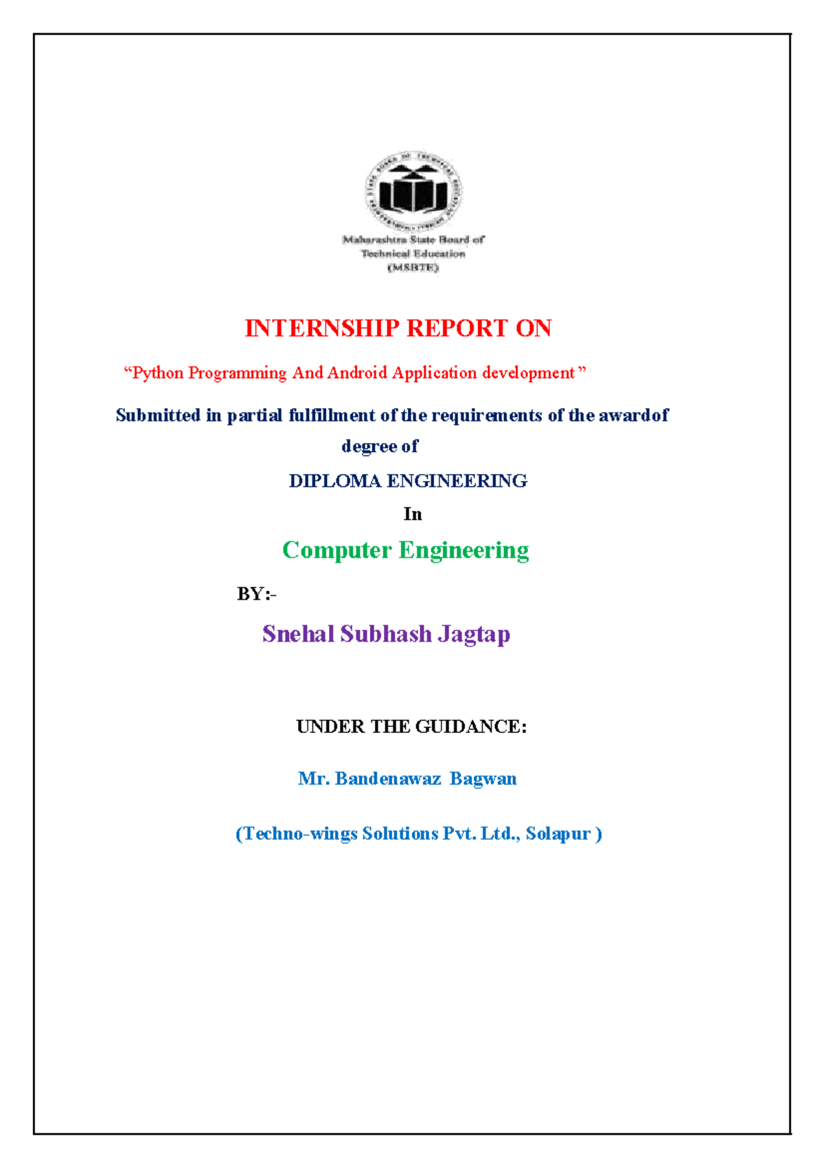 Jagatp ITR demo - project - INTERNSHIP REPORT ON “Python Programming ...