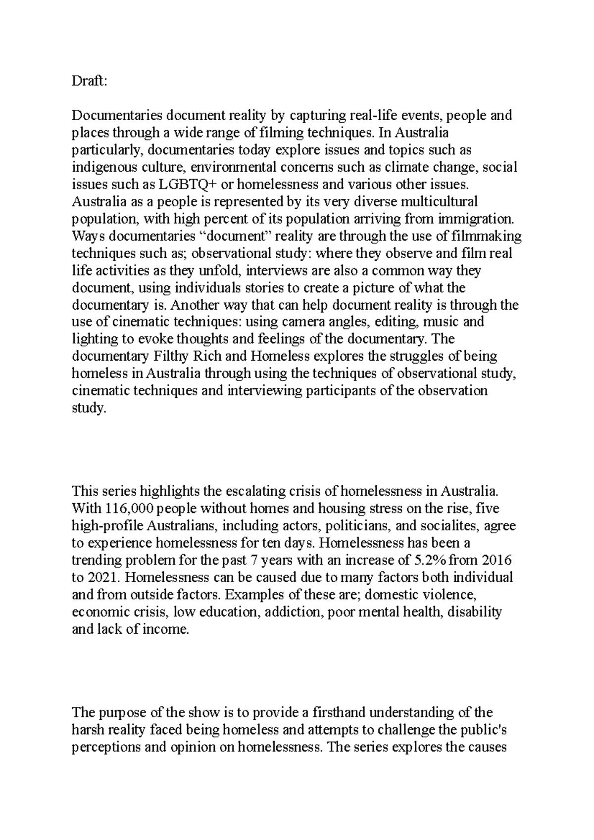 Draft - documentary film analysis - Draft: Documentaries document ...