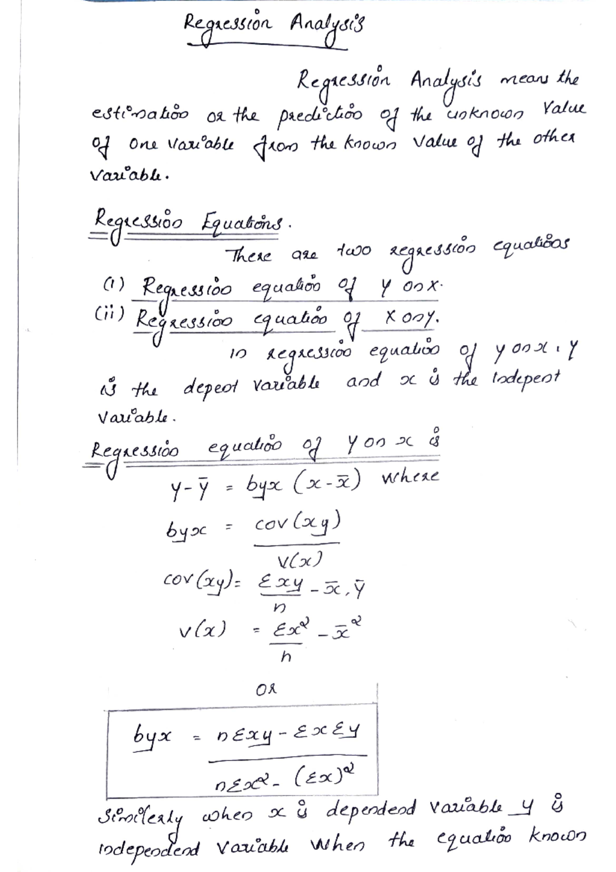 Regression Equations AND ITS Calculations (Y ON X & X ON Y) PART I - B ...