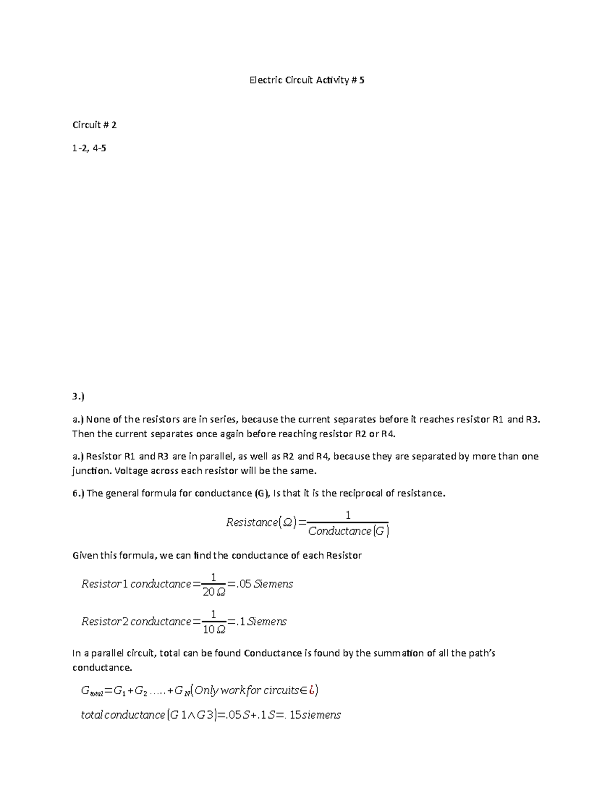 Electric Circuit Activity 5 Circuit 2 - Electric Circuit Activity # 5 ...