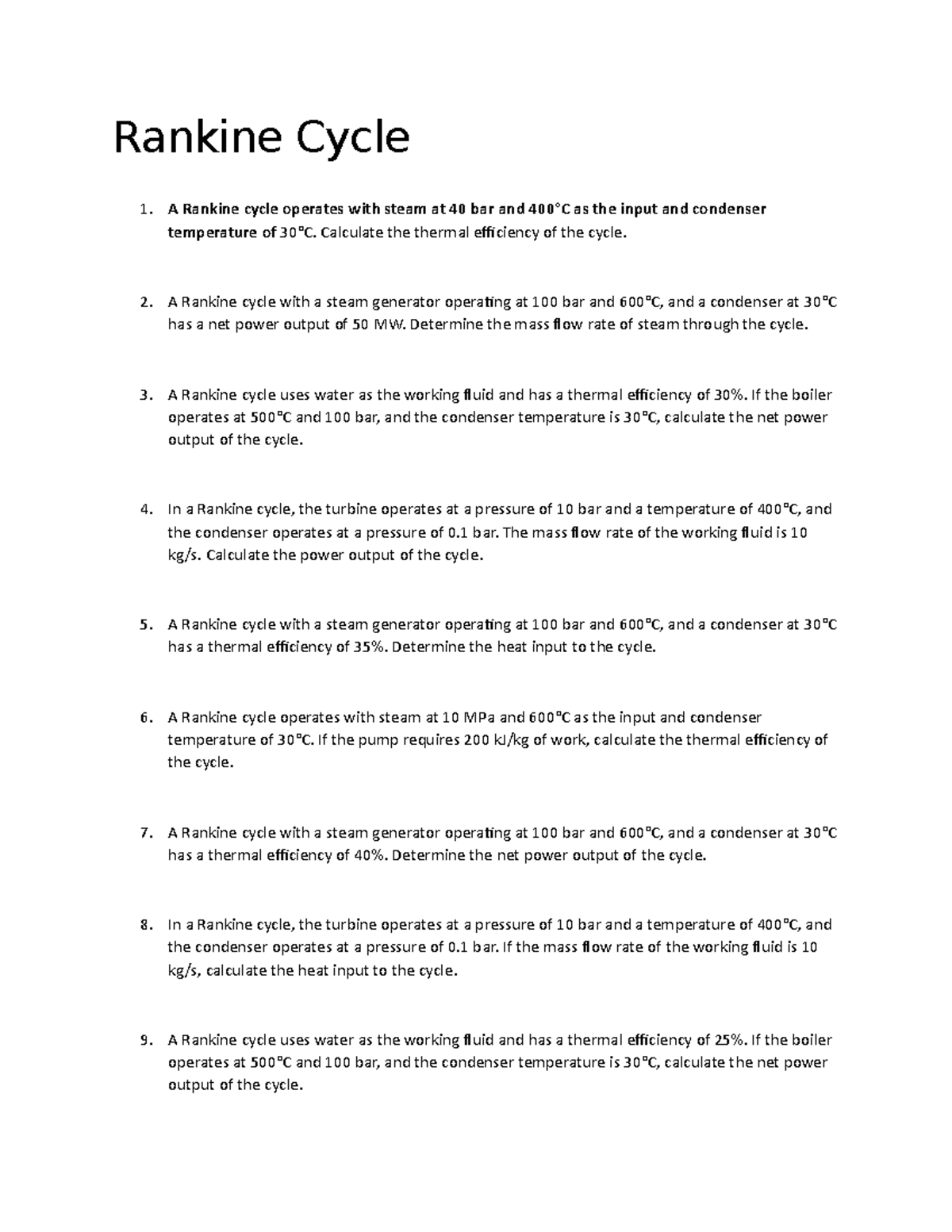 Rankine Cycle - self-made worksheets for basic thermodynamics - Rankine ...