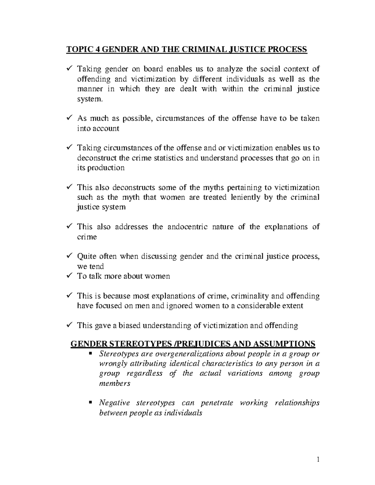 Topic 4 Lesson 1 Common Gender Sterotypes and thier effects on the CJP ...