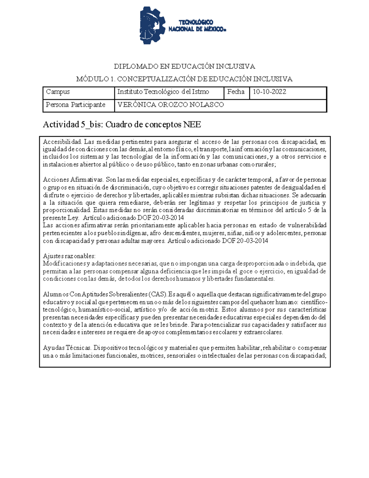 Actividad 5 - diplomado - DIPLOMADO EN EDUCACI”N INCLUSIVA M”DULO 1. CONCEPTUALIZACI”N DE ...