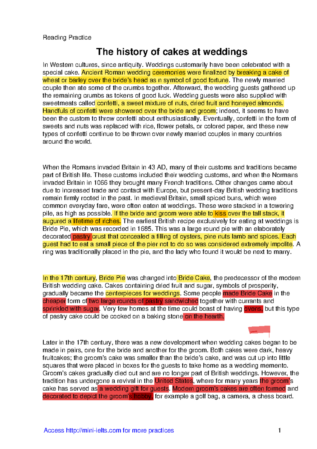 The history of cakes at weddings - Reading Practice The history of ...