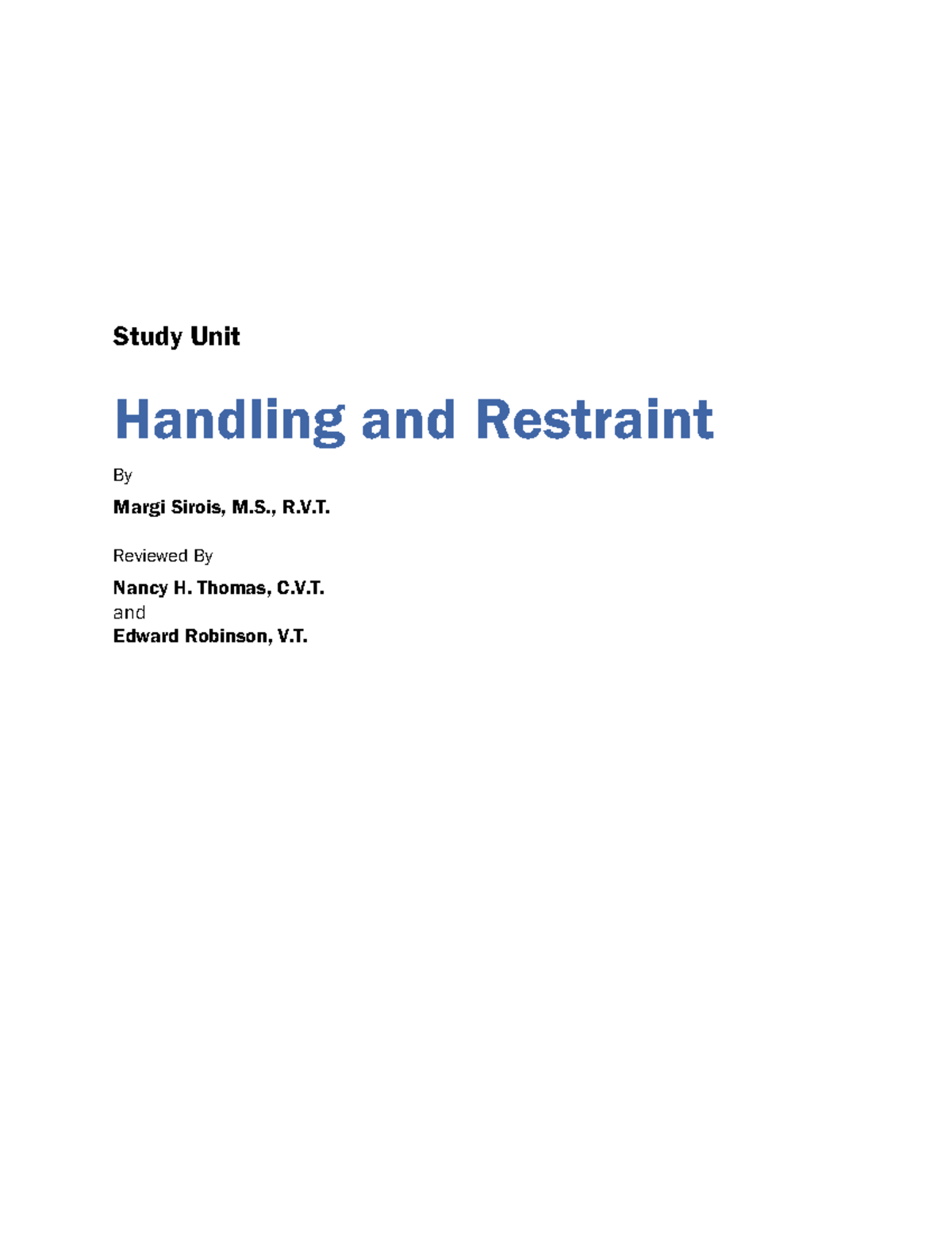 Kupdf - restrain and handling domestic animals - Study Unit Handling ...