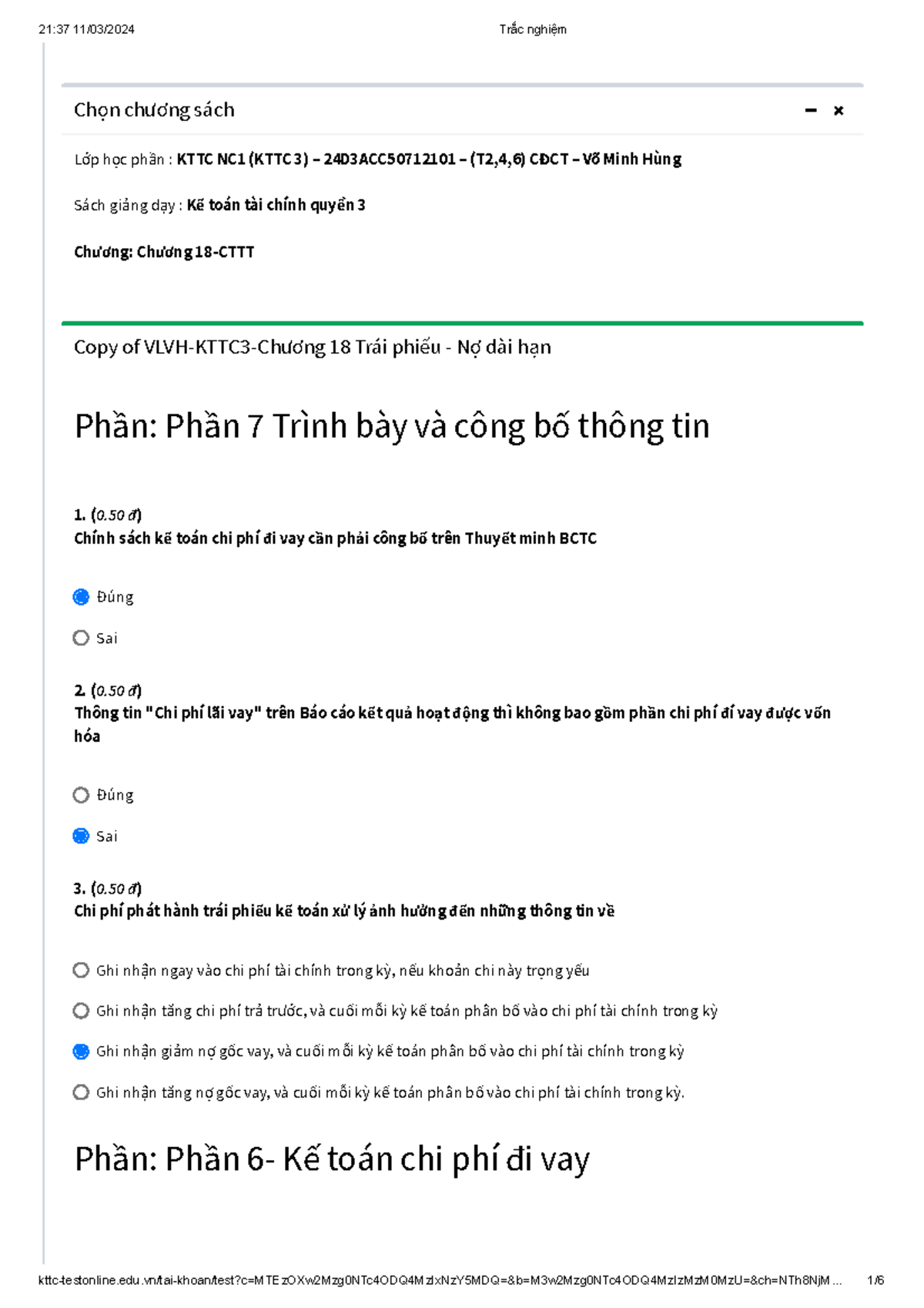 Chương 18 co dap an - chương 18 - Chọn chương sách Lớp học phần : KTTC NC1 (KTTC 3) – - Studocu