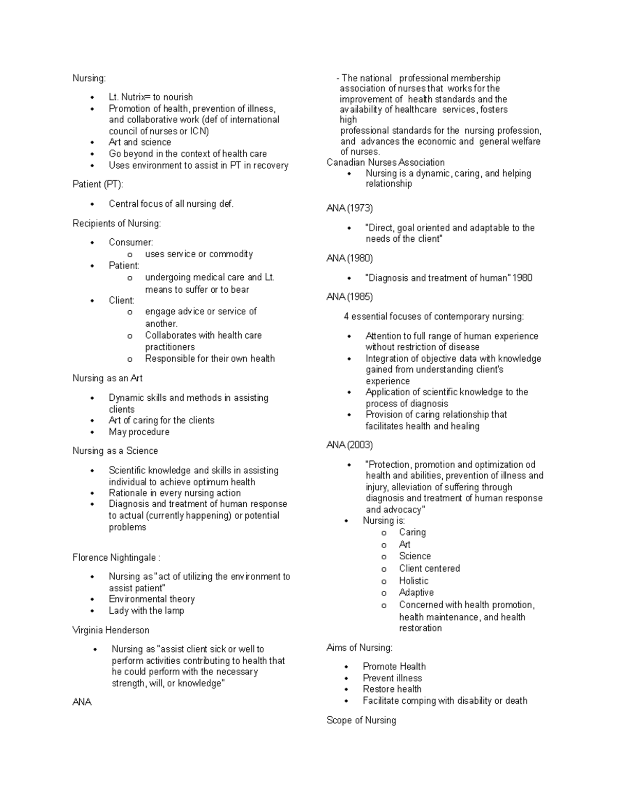 Funda 2-1 - Reviewer for exam - Nursing: Lt. Nutrix= to nourish ...