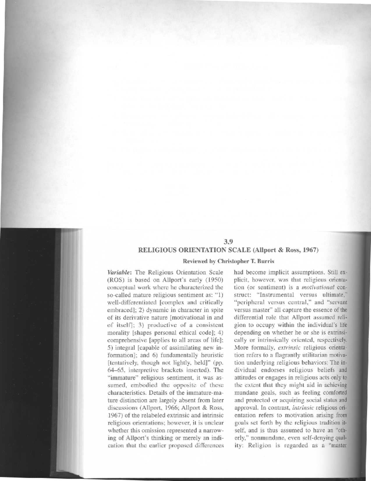 Religious Orientation Scale - Psychological Testing II - Studocu