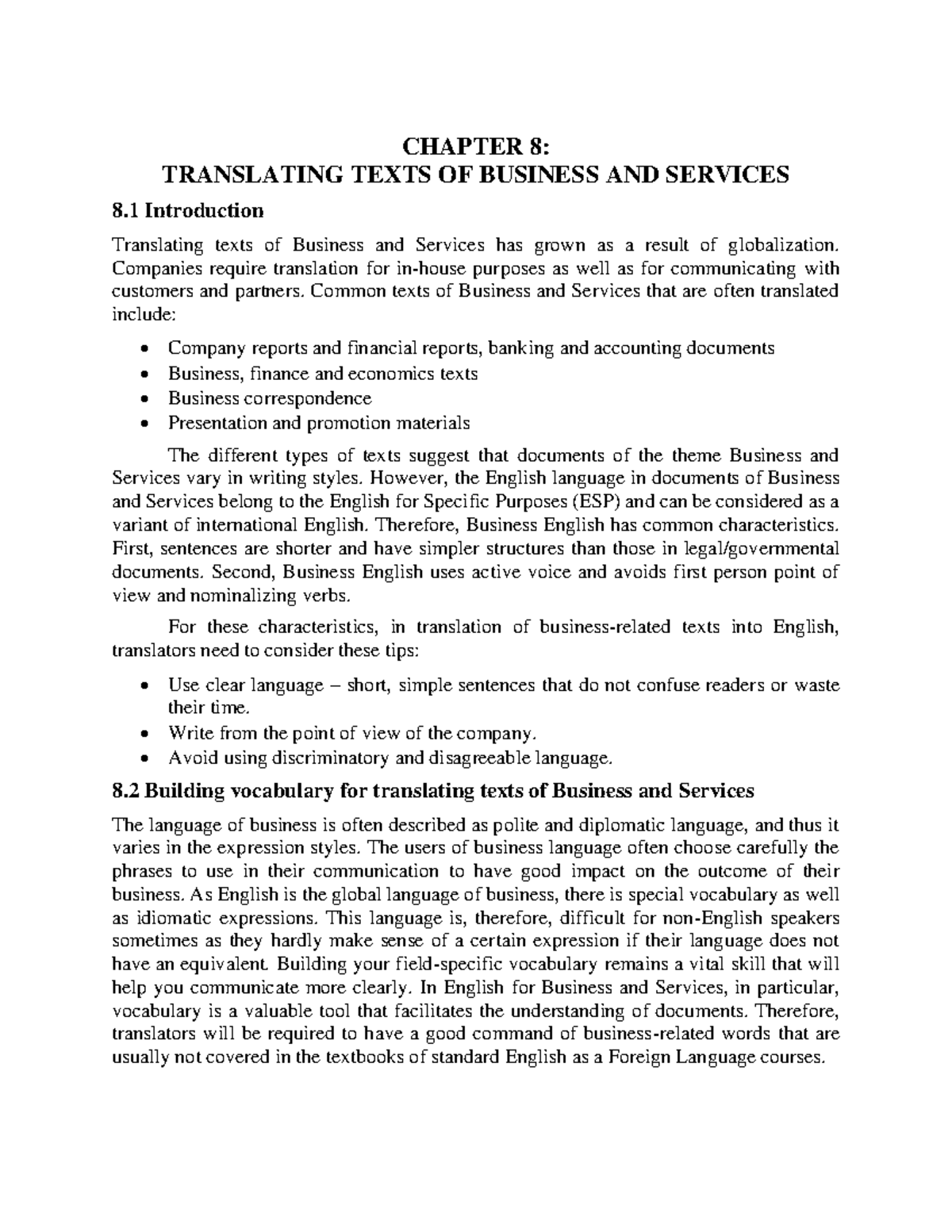 Chapter 8 - Hay - CHAPTER 8: TRANSLATING TEXTS OF BUSINESS AND SERVICES ...
