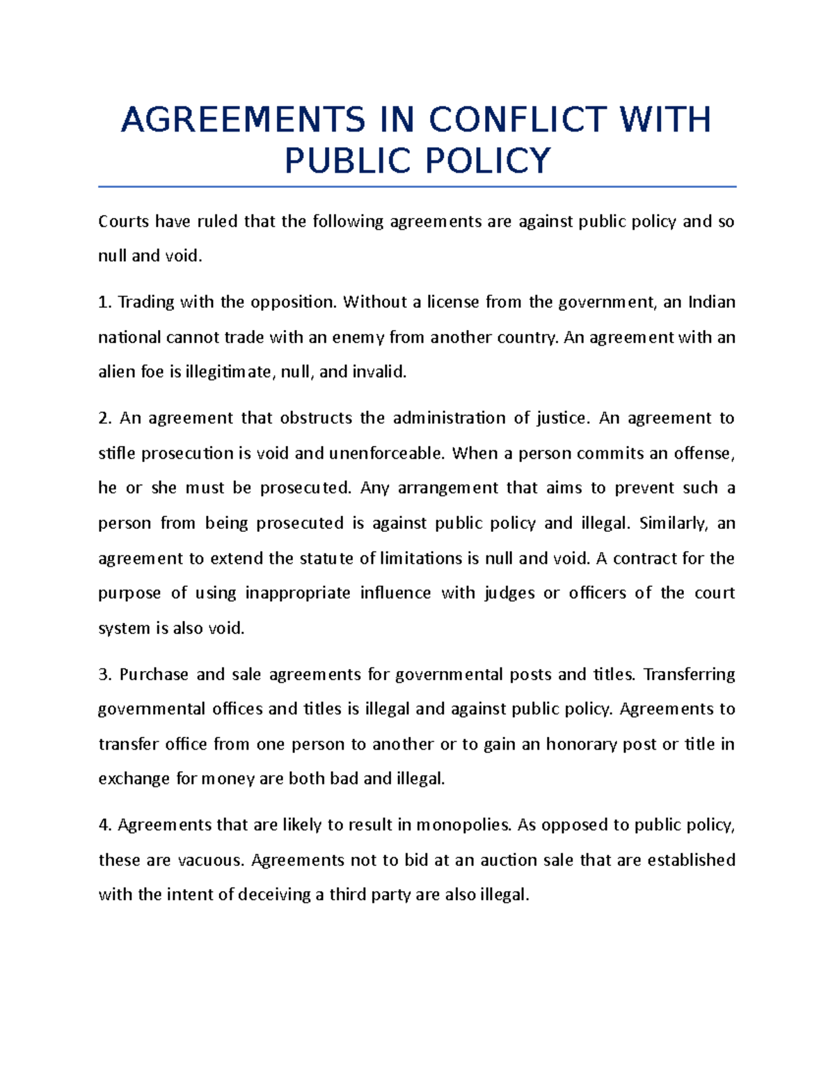 Agreements IN Conflict WITH Public Policy - AGREEMENTS IN CONFLICT WITH ...