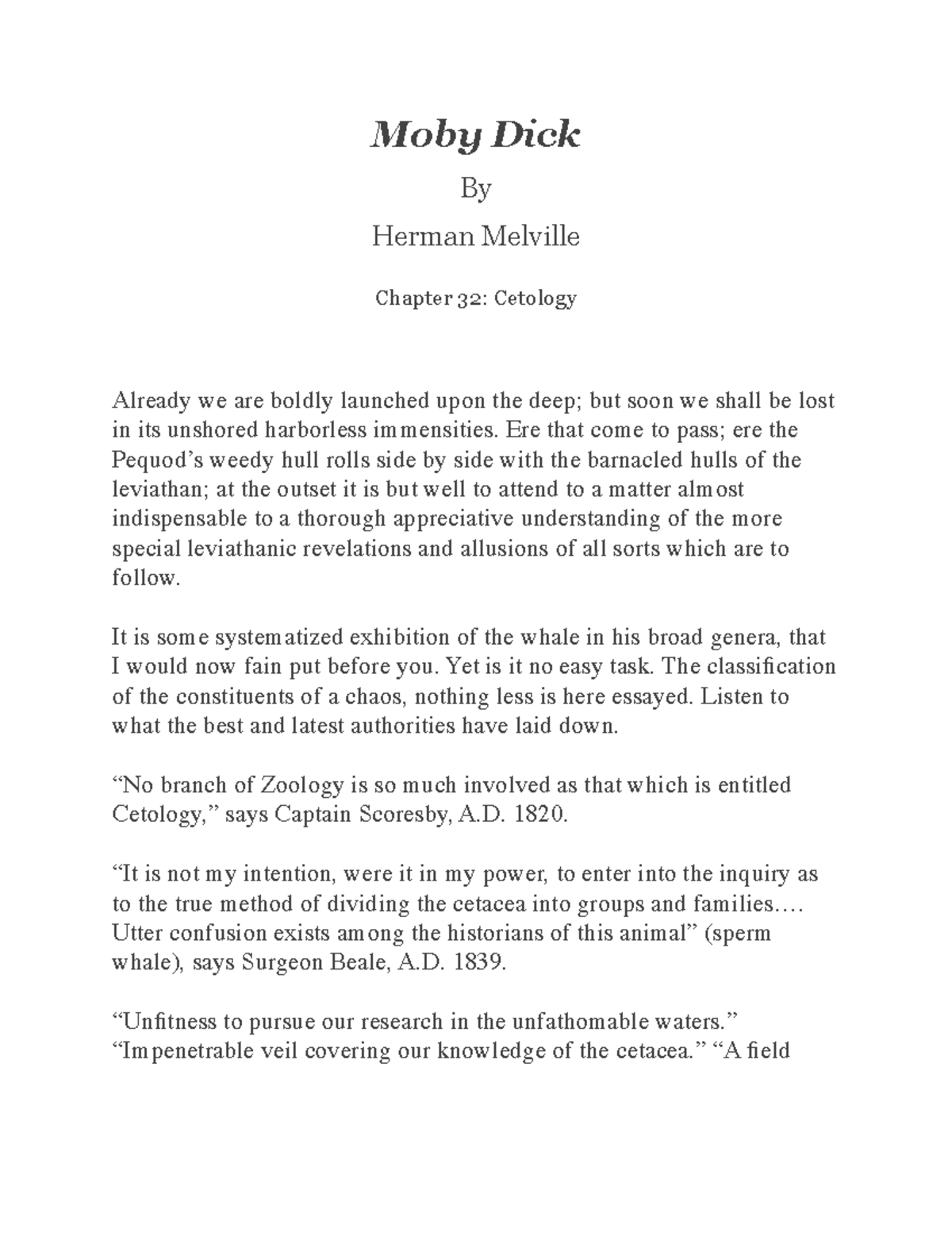 Moby dick 033 chapter 32 cetology - Moby Dick By Herman Melville ...