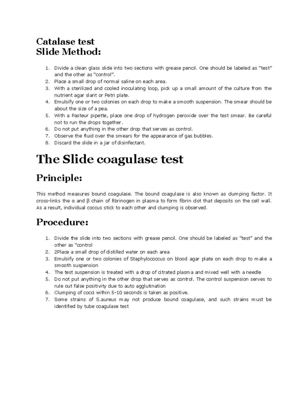 Catalase-test-and-Coagulase-procedures - Catalase test Slide Method: 1 ...